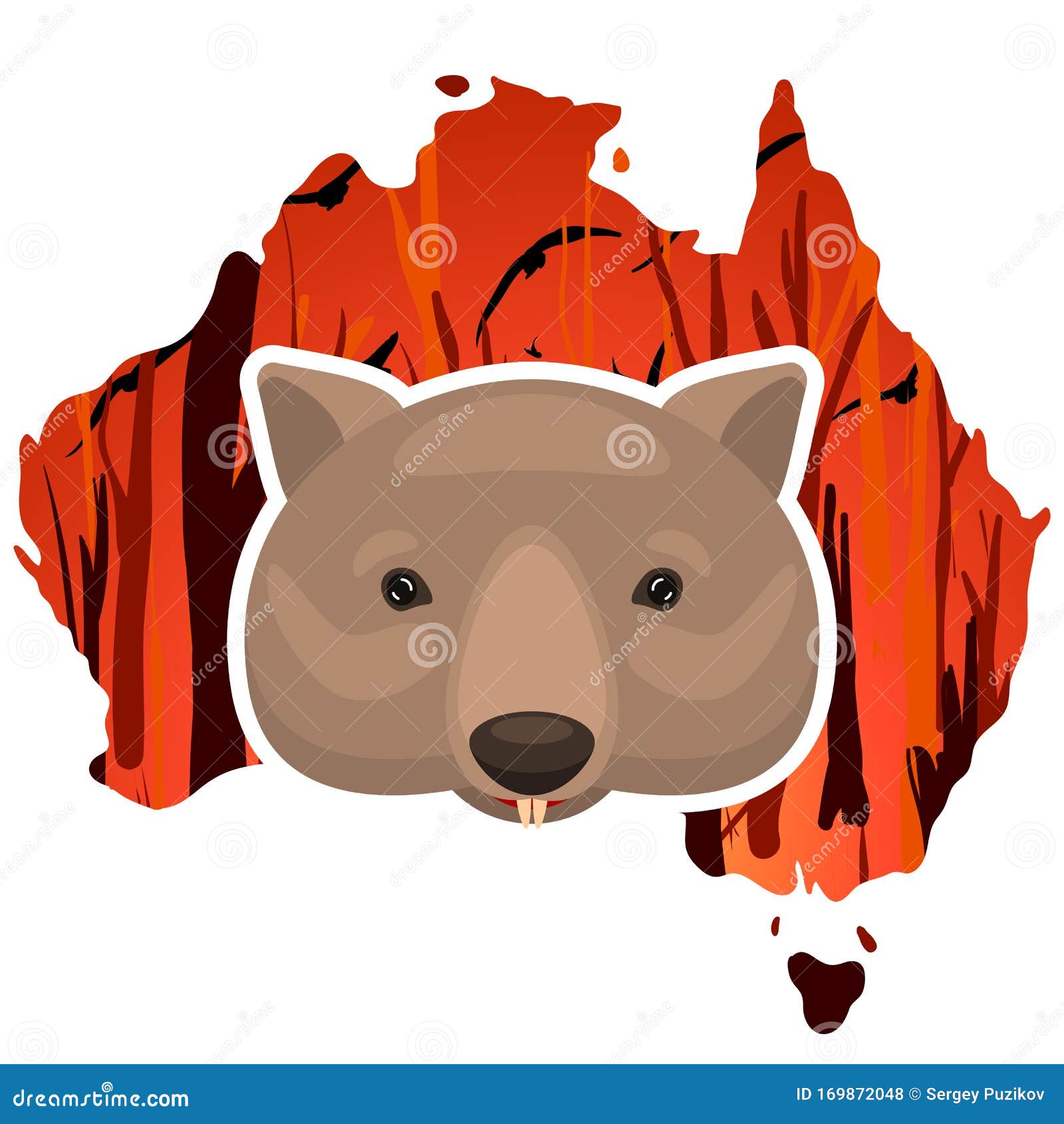 Weeping Wombat Icon On Fire Background. Cartoon Vector Illustration ...