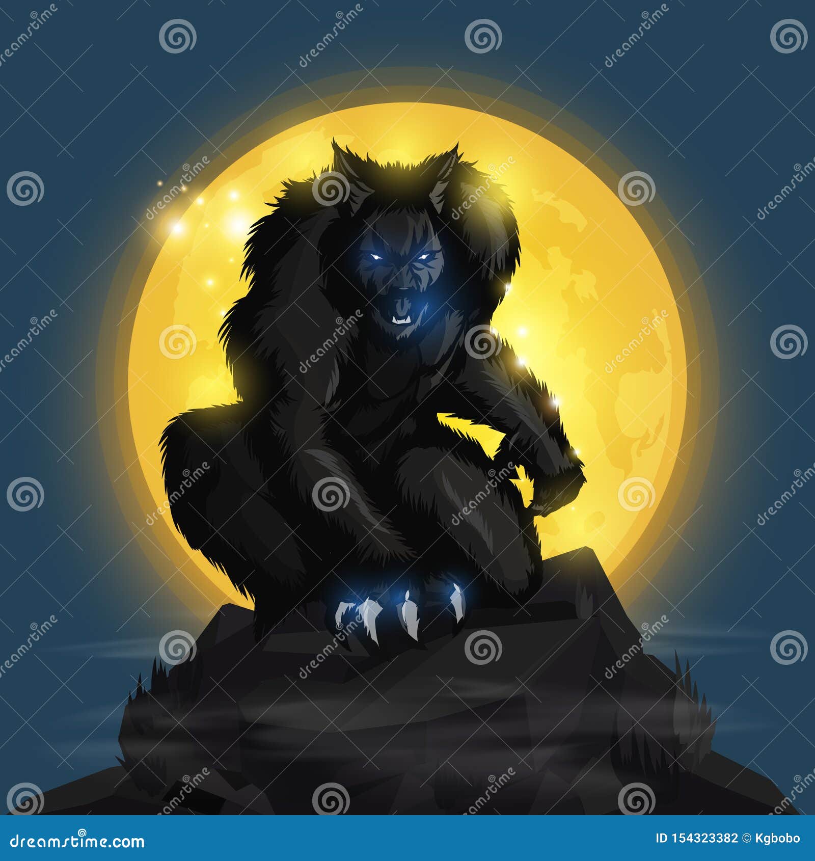 Weerwolf en fullmoon vector illustratie. Illustration of mens - 154323382