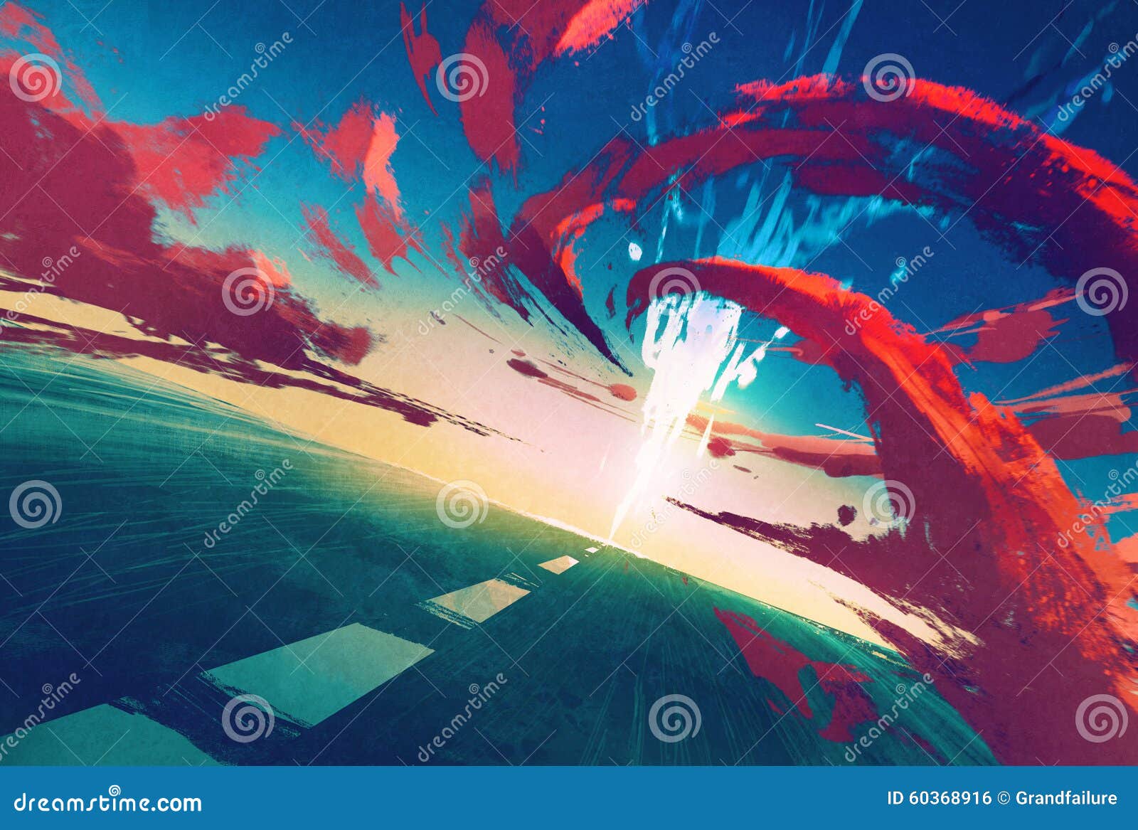 Weg Met Vooruit Bliksem En Rood Onweer Stock Illustratie - Illustration ...