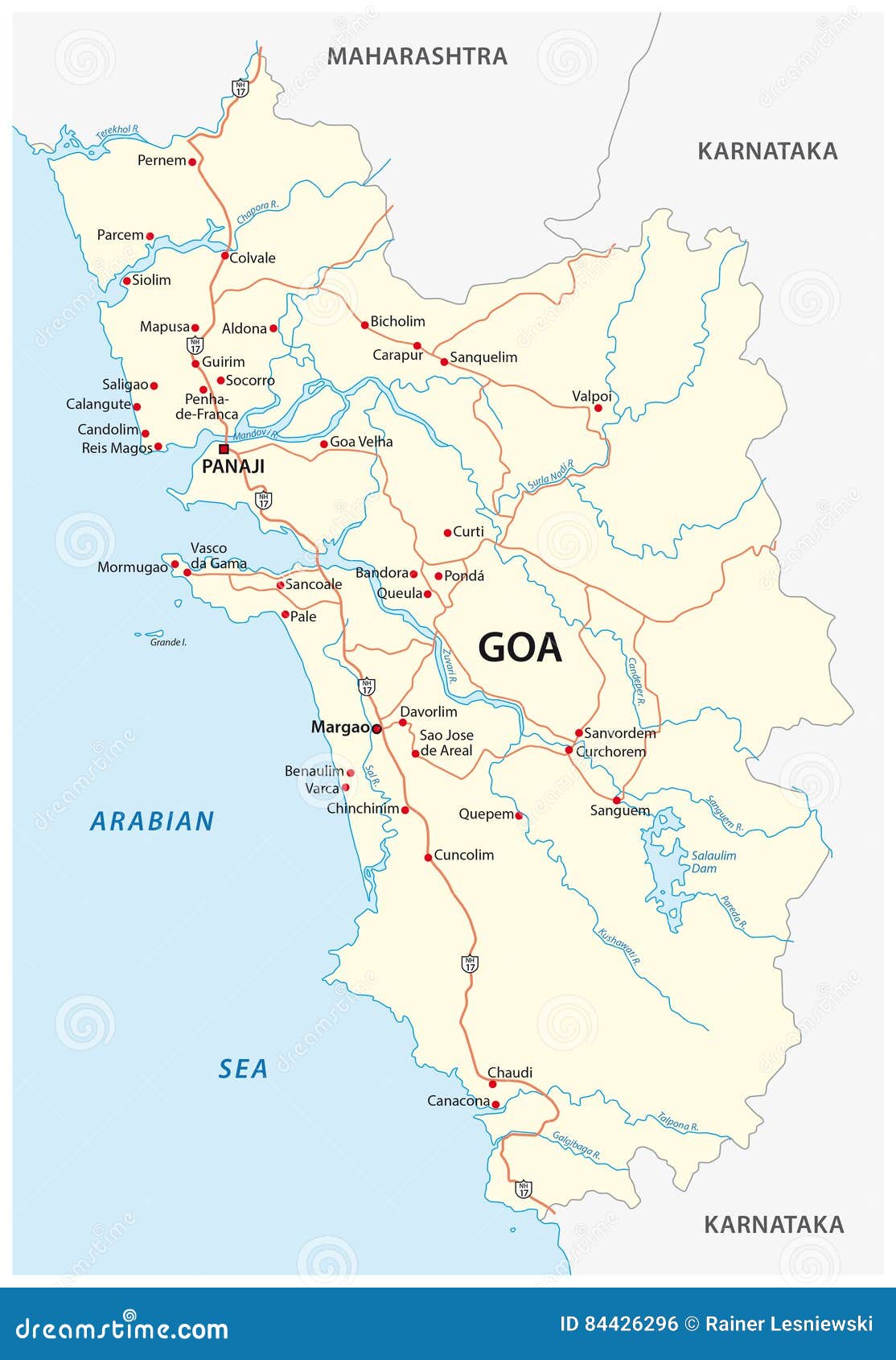 Wegenkaart Van De Indische Staat Van Goa Vector Illustratie ...