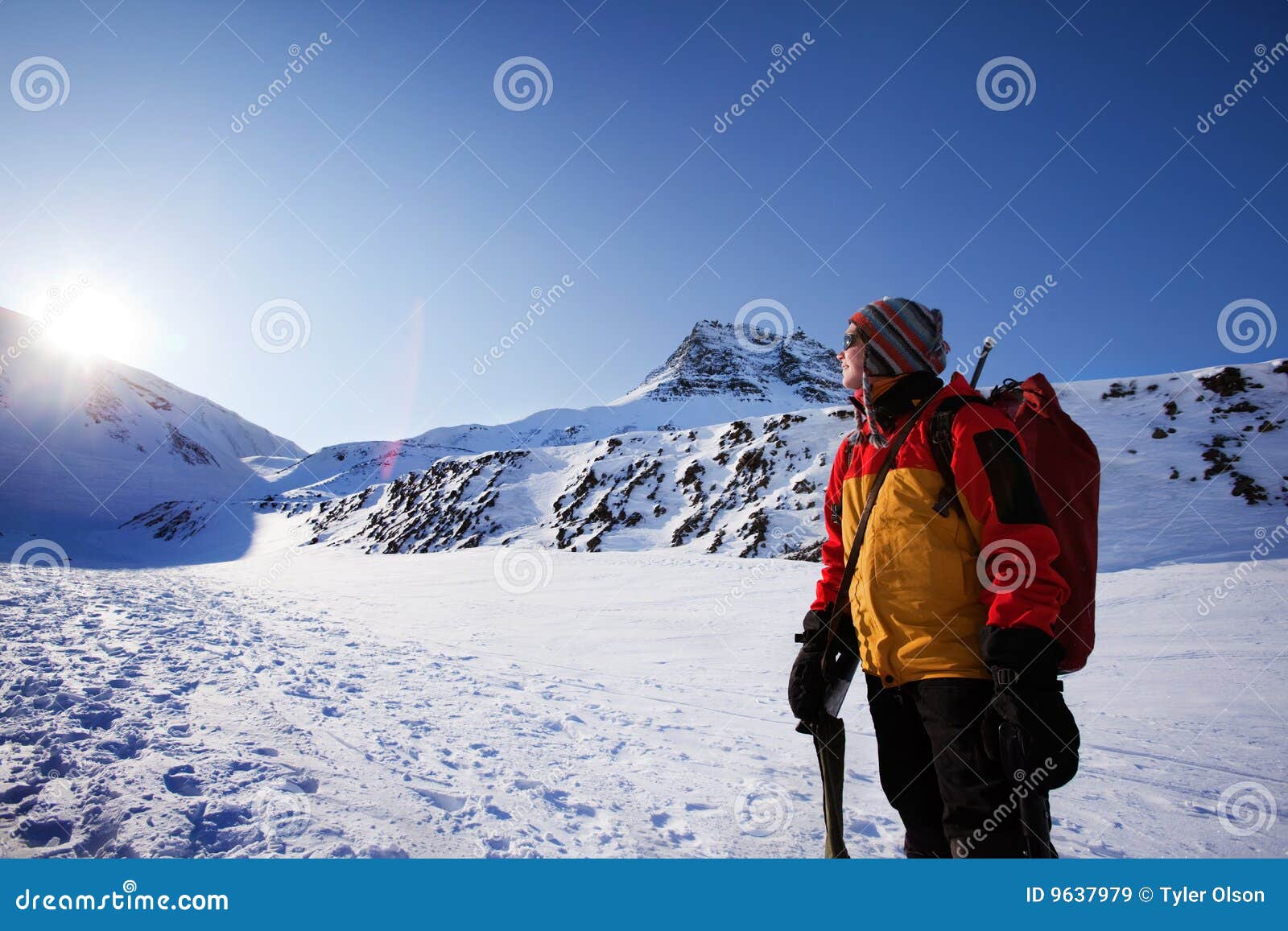 Weiblicher Bergsteiger stockbild. Bild von landschaft - 9637979