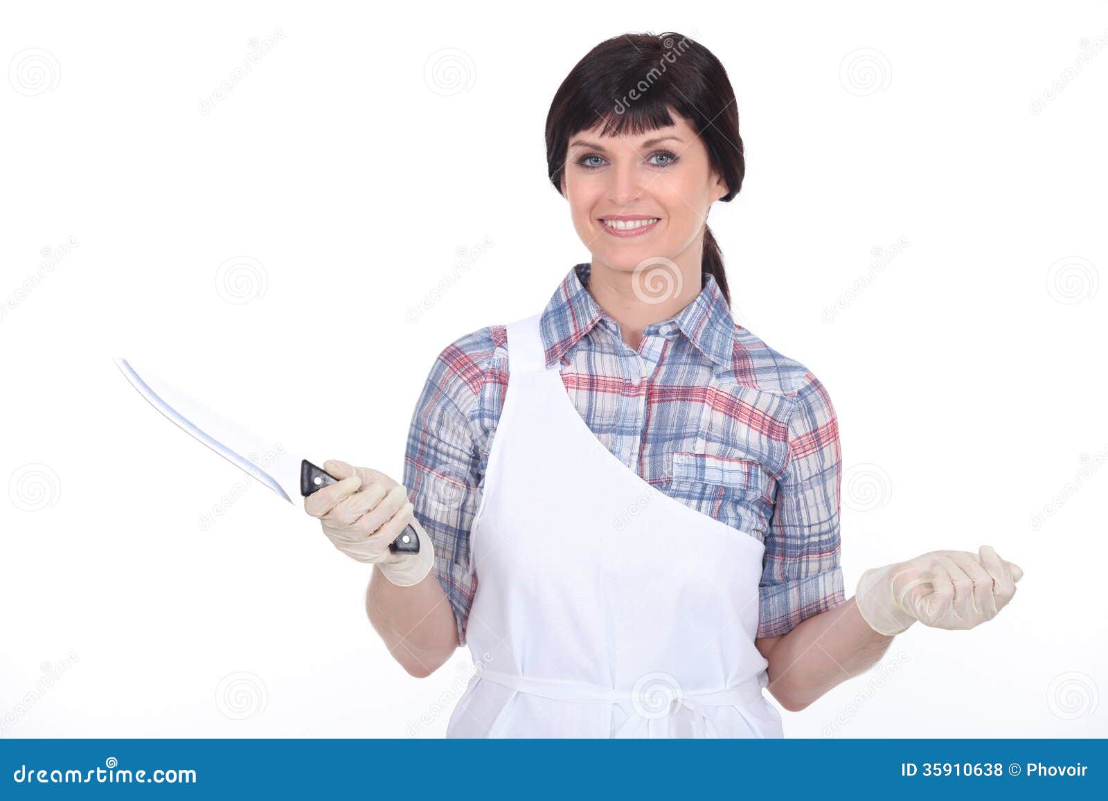 Weiblicher Metzger stockfoto. Bild von handschuhe, chef - 35910638