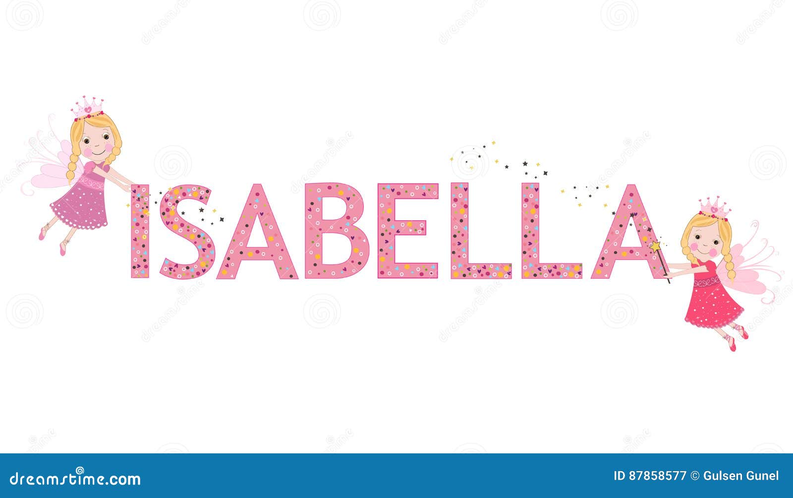 Weiblicher Name Isabella Mit Netter Fee Vektor Abbildung - Illustration ...