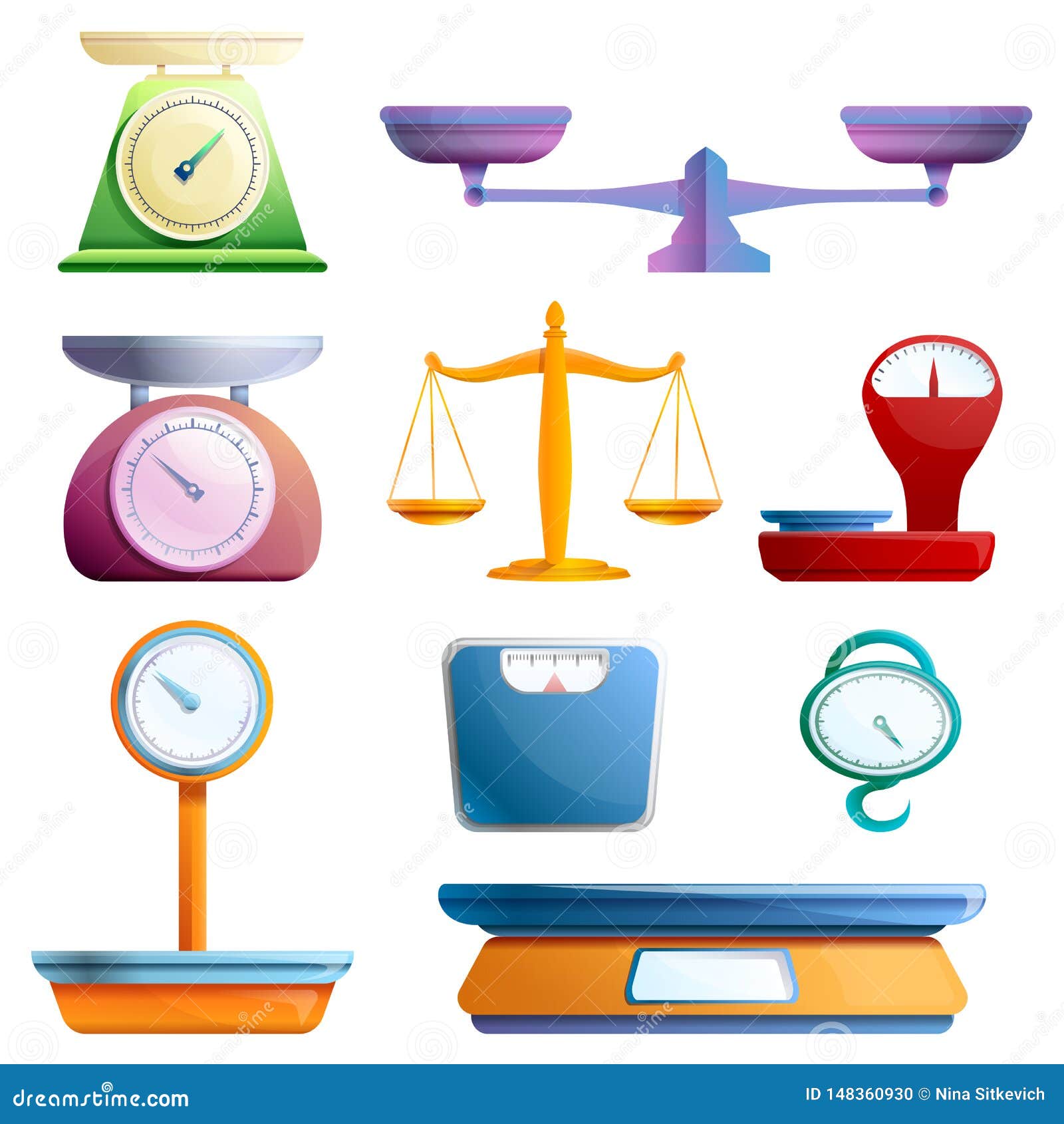 Weigh Scales Icons Set, Cartoon Style Stock Vector - Illustration of ...