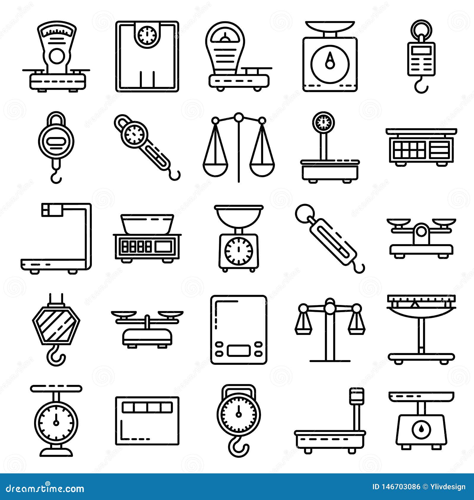 Weigh Scales Icons Set, Outline Style Stock Vector - Illustration of ...