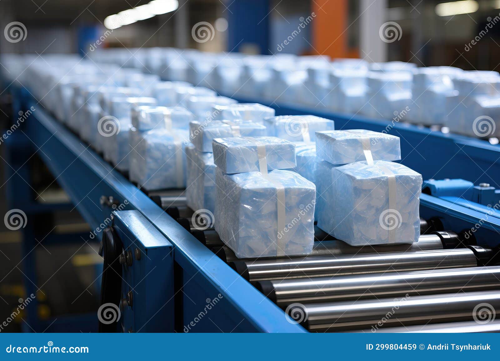 Weighed and Compressed Salt Cubes on a Conveyor Line. Stock Image ...