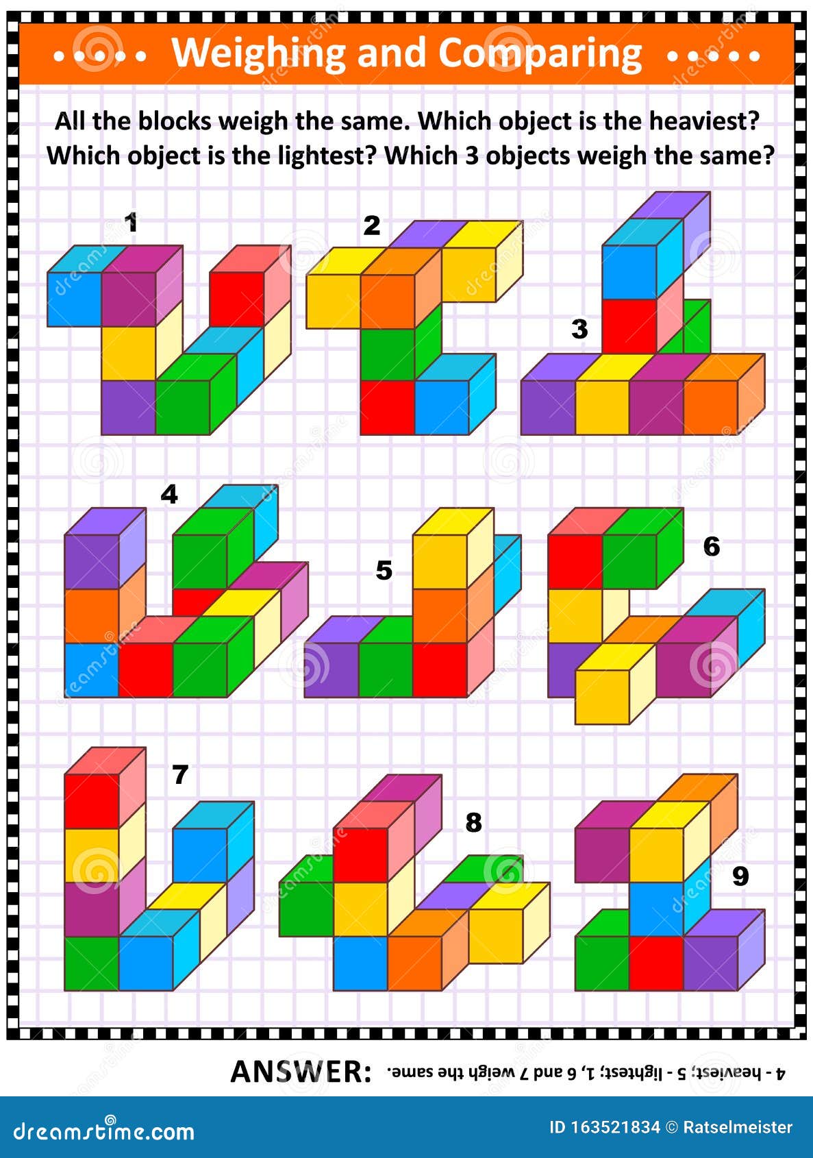 Weighing And Comparing Educational Math Puzzle Vector Illustration ...