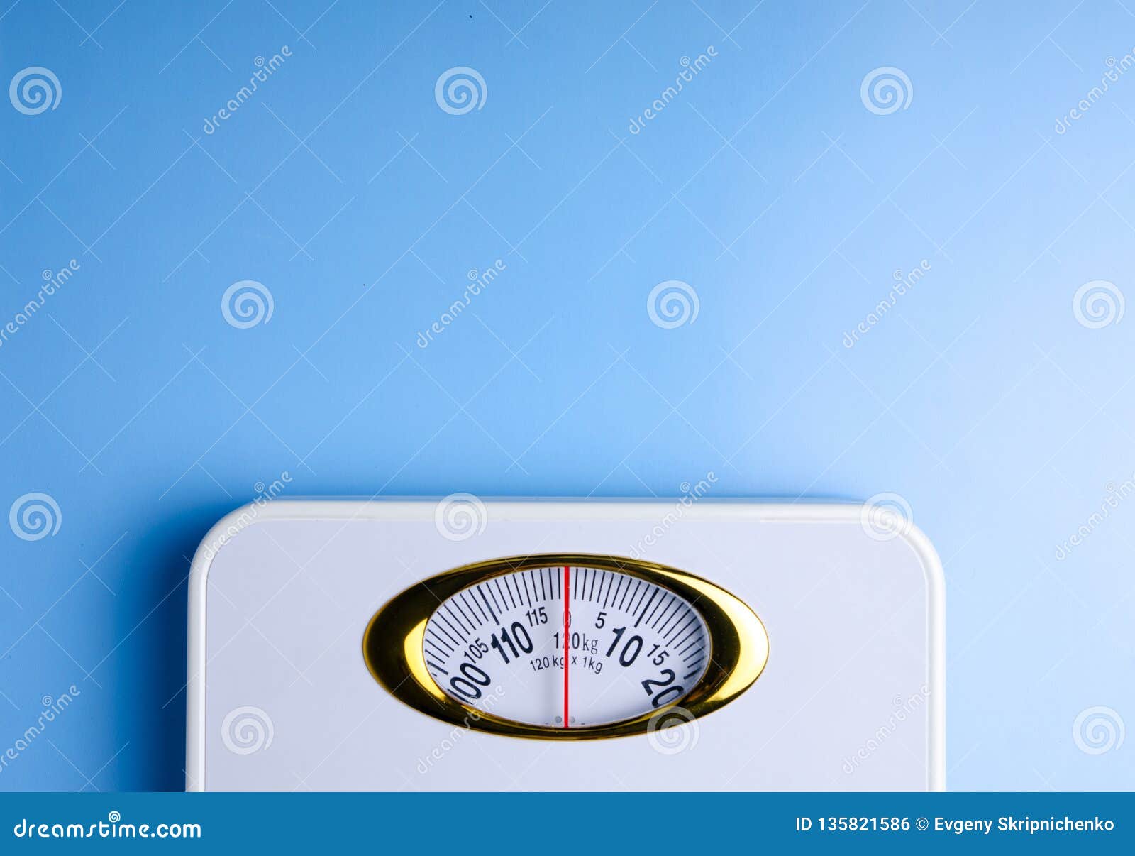 Weighing Scale on Blue Background, Top View Stock Photo - Image of mass ...