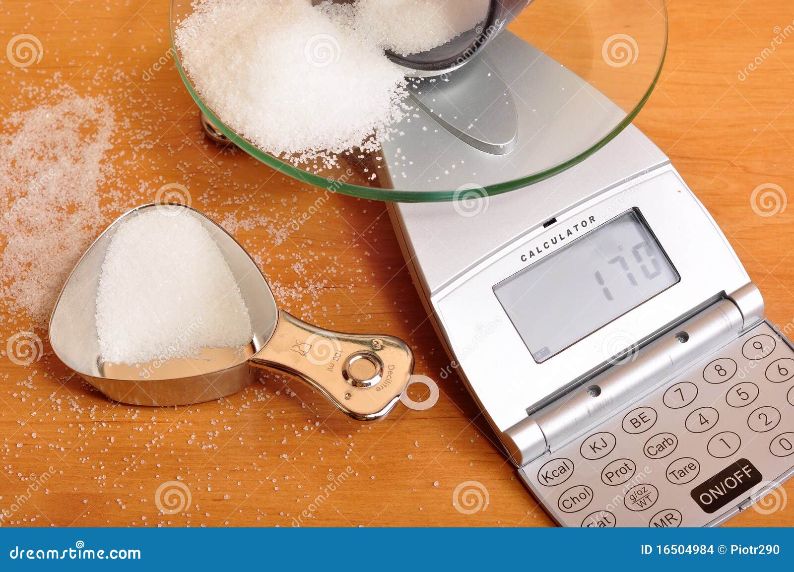 Weighing sugar on scale. stock photo. Image of white - 16504984