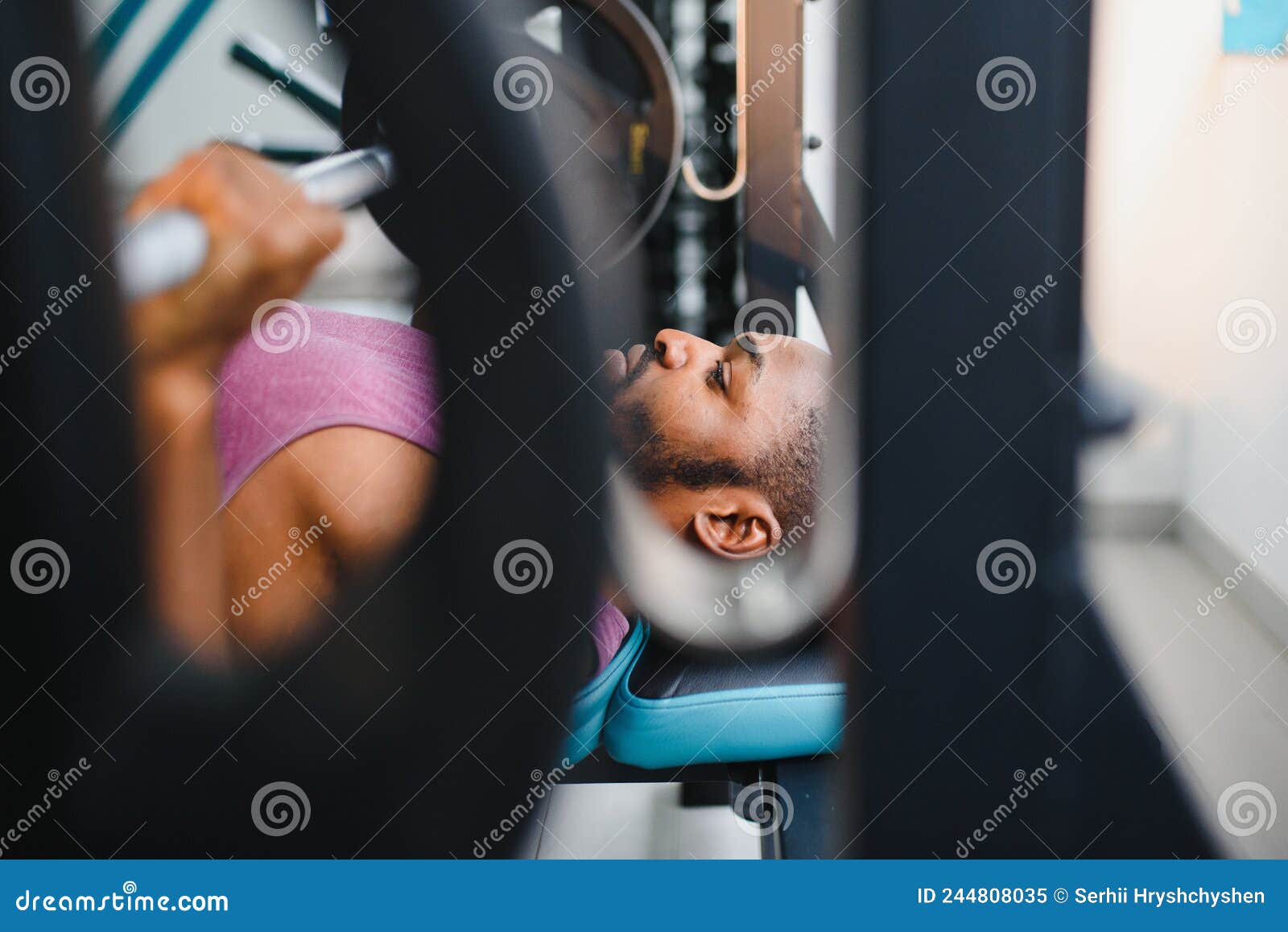 Weight Lifter at the Bench Press Lifting a Barbell on an Bench. Stock ...