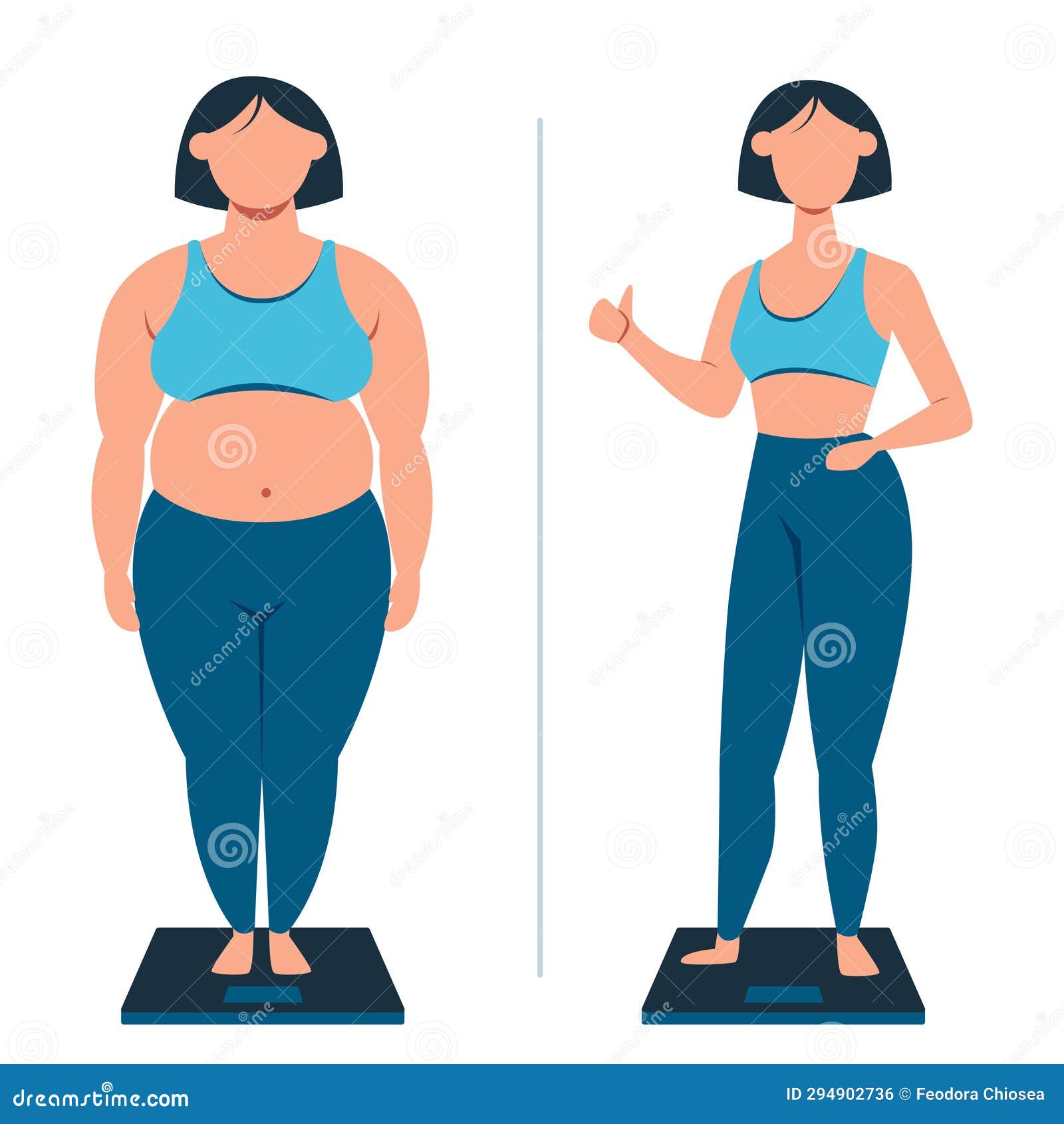 Weight Loss and Exercise Concept. Vector of a Woman Successfully ...