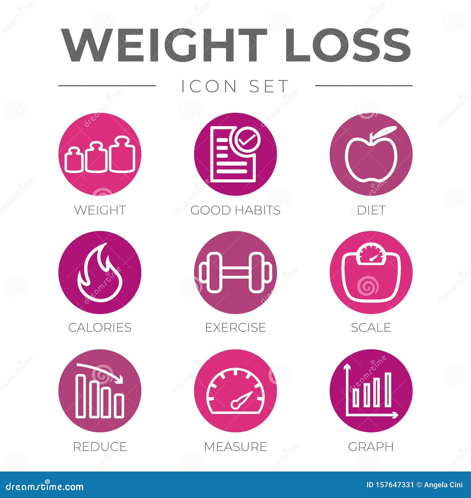 Weight Loss Round Outline Icons Set Stock Vector - Illustration of ...