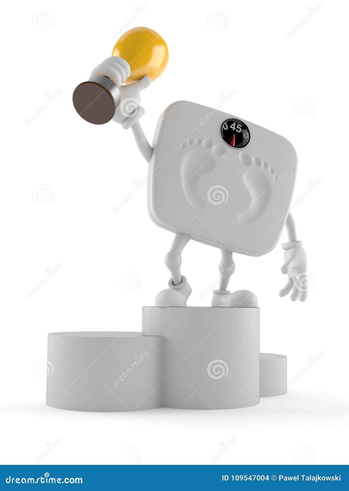 Weight Scale Character on Podium Holding Trophy Stock Illustration ...