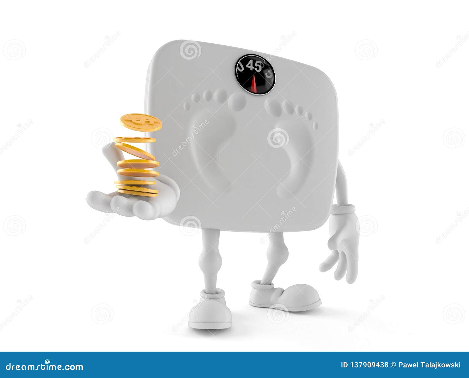 Weight Scale Character with Stack of Coins Stock Illustration ...