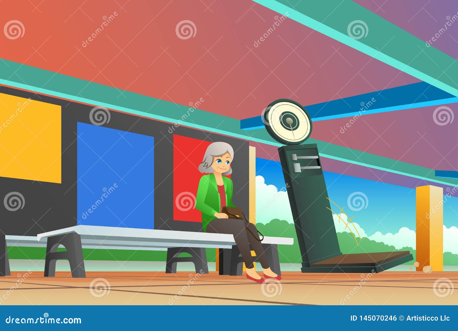 Weight Scale Falling on a Waiting Passenger Illustration Stock Vector ...