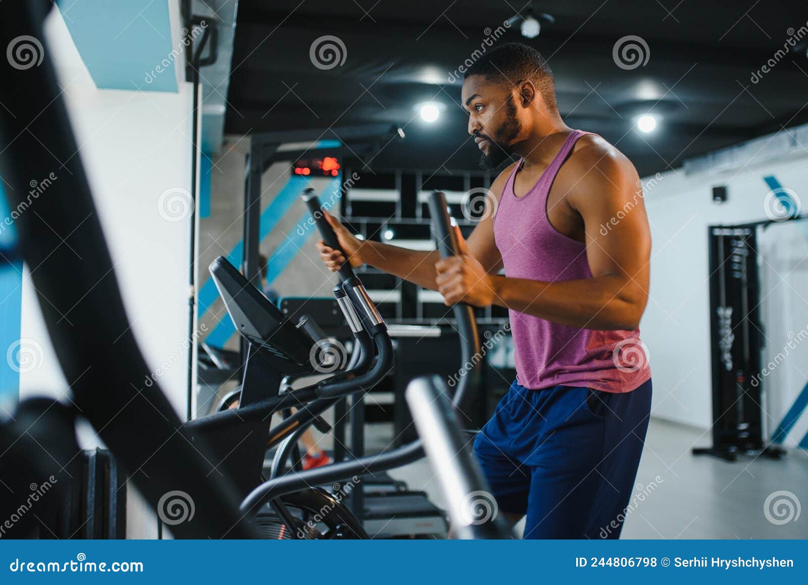 Weight Training African Doing Bodybuilding in Gym. Stock Photo - Image ...
