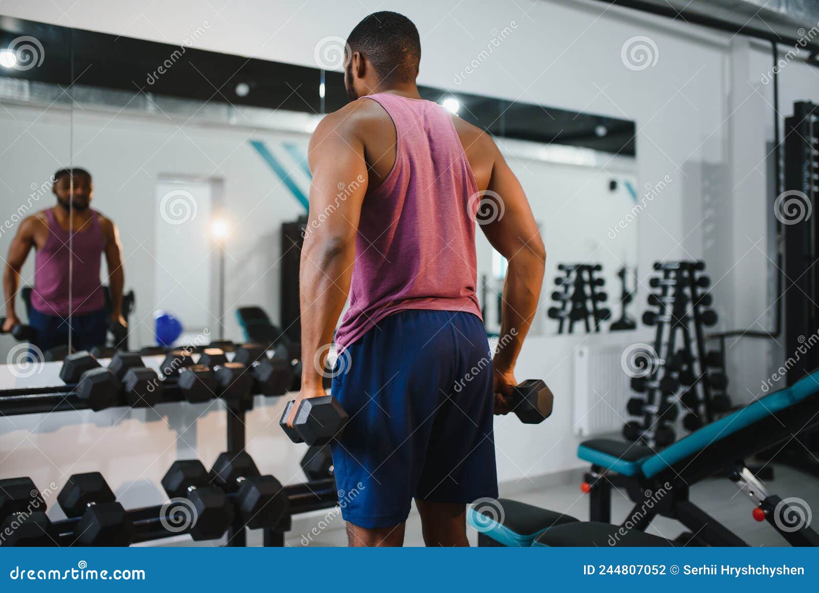 Weight Training African Doing Bodybuilding in Gym. Stock Photo - Image ...