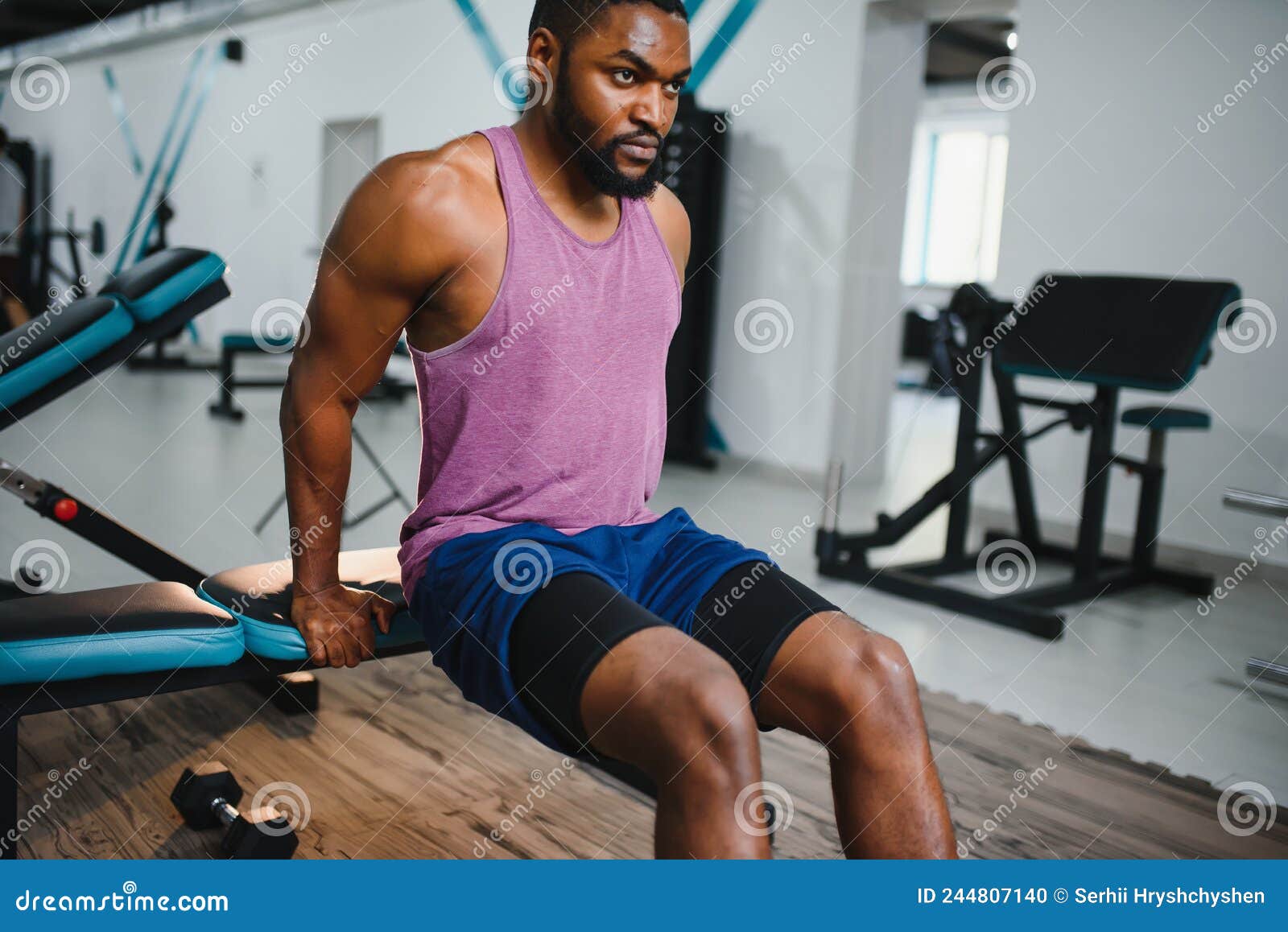 Weight Training African Doing Bodybuilding in Gym. Stock Photo - Image ...