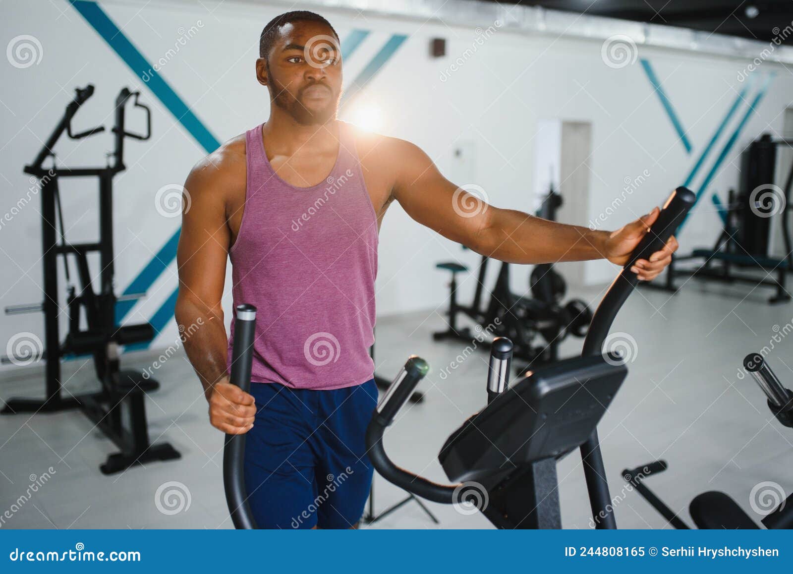 Weight Training African Doing Bodybuilding in Gym. Stock Image - Image ...