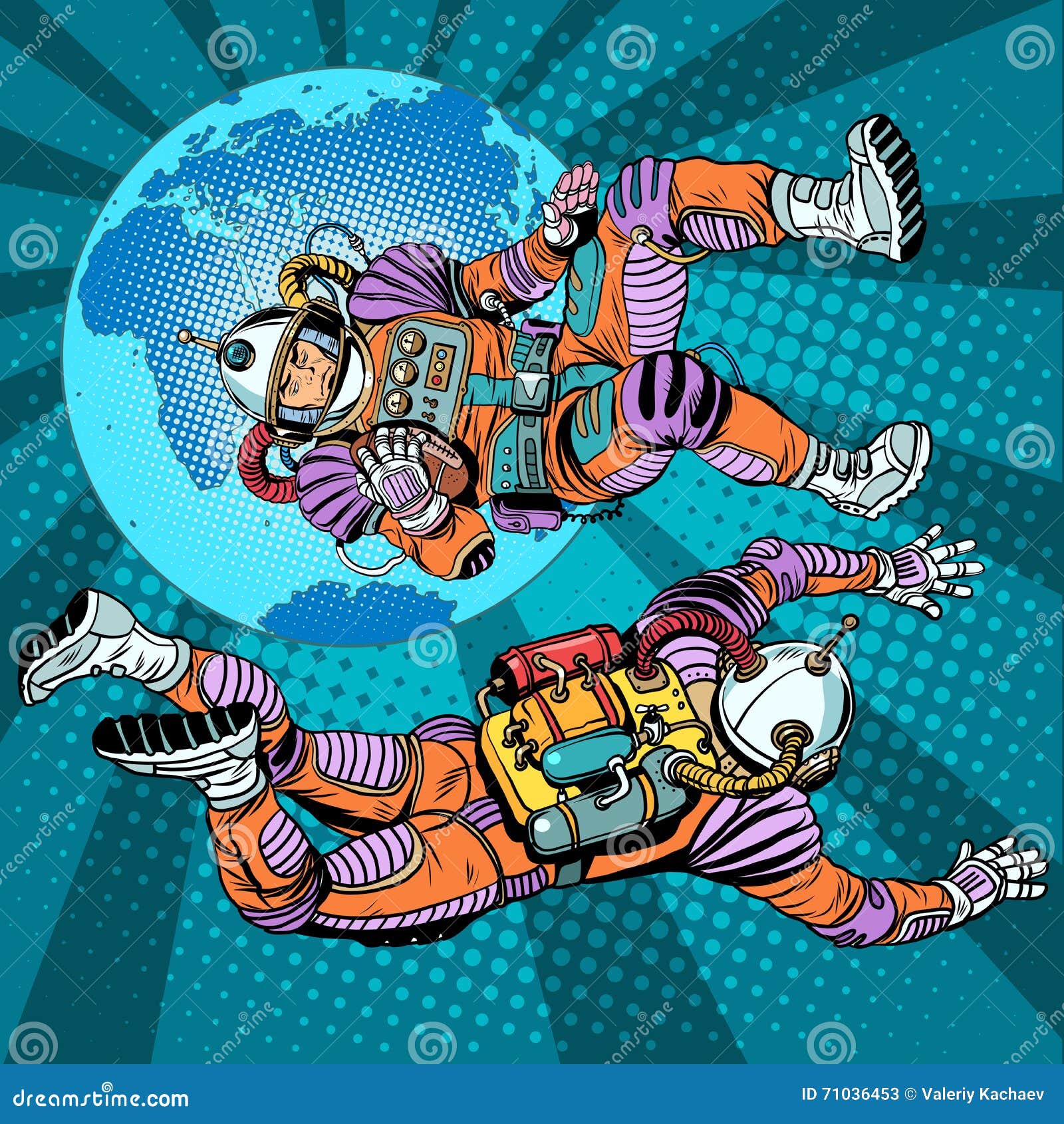 Astronauts In Weightlessness Zero Gravity Planet Vector Cartoon ...