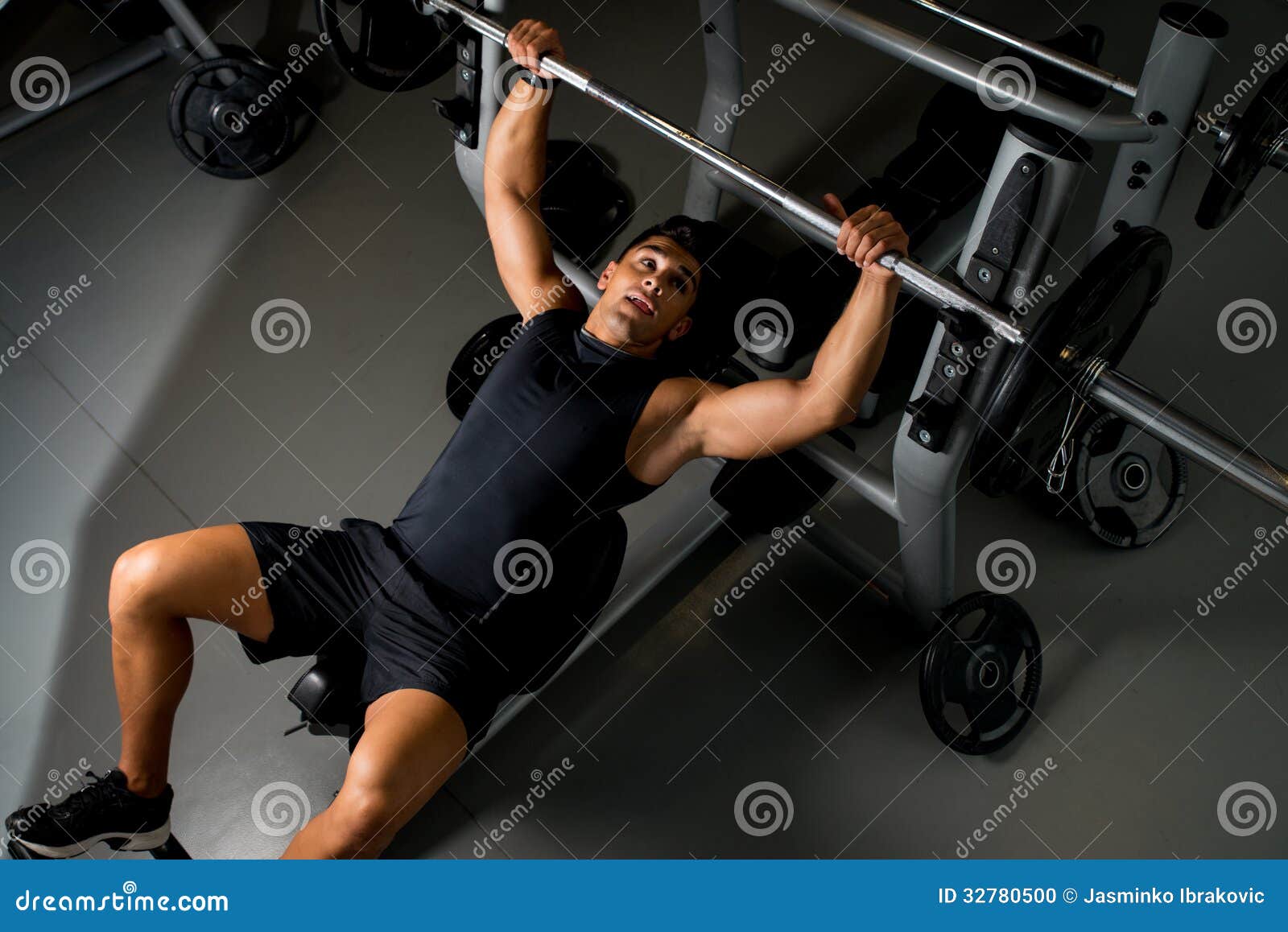 Weightlifter on Bench Press Stock Photo - Image of building, actions ...