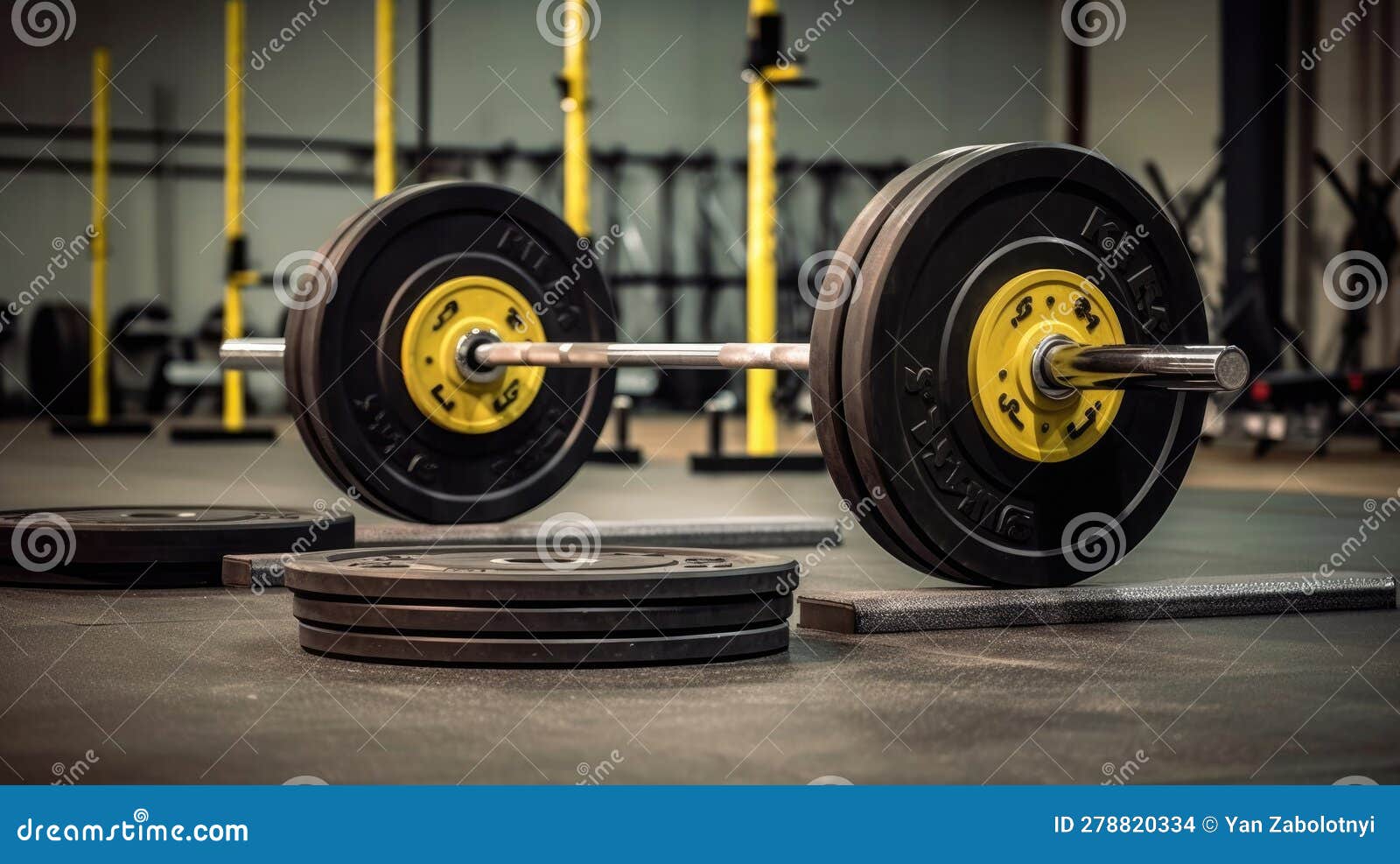 Deadlift Platform With Loaded Barbell In Grunge Style Gym. Chalk Marks ...