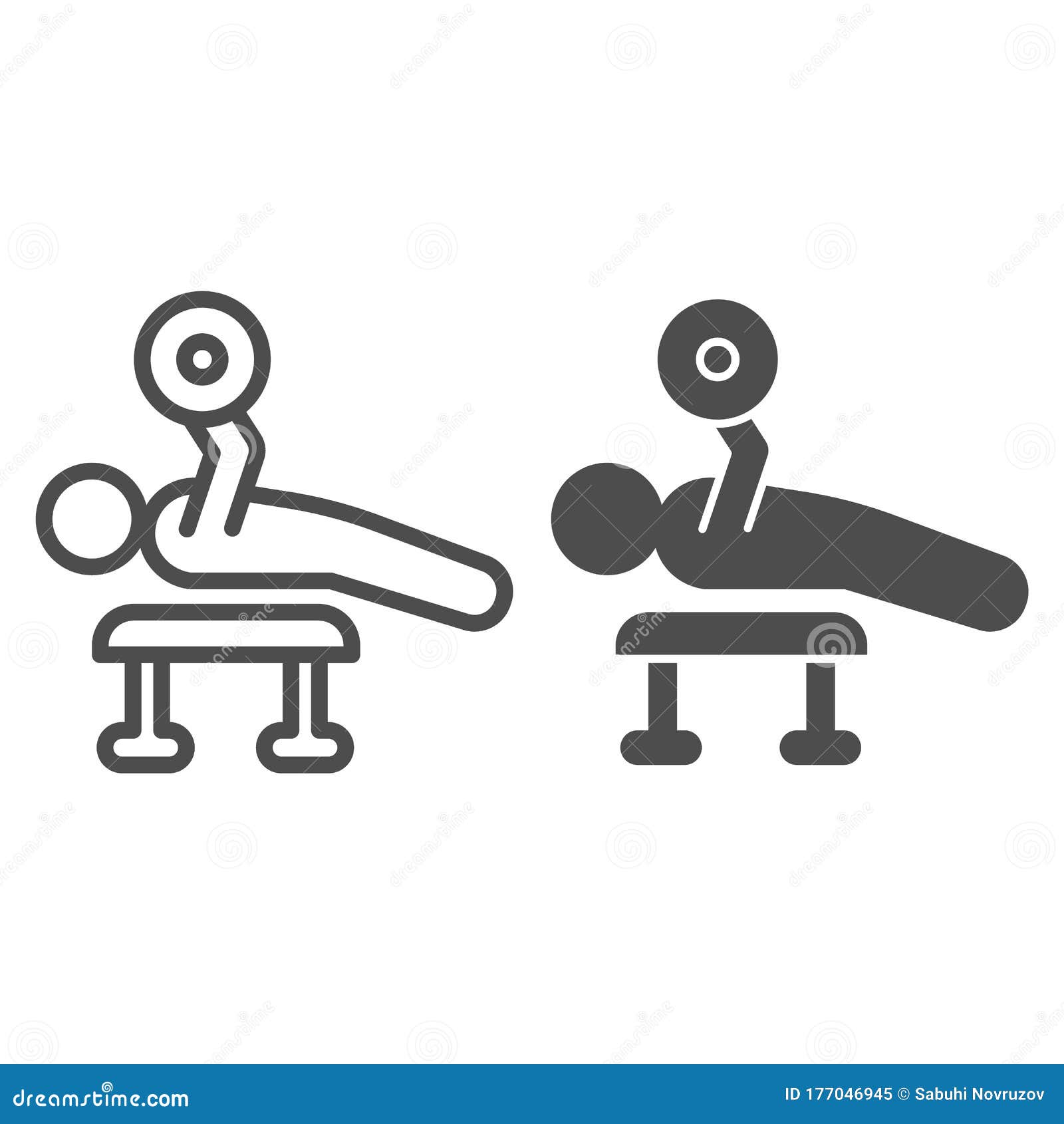 Weightlifting Exercise Line And Solid Icon. Bodybuilder Lay And Exercise With Barbell Symbol ...