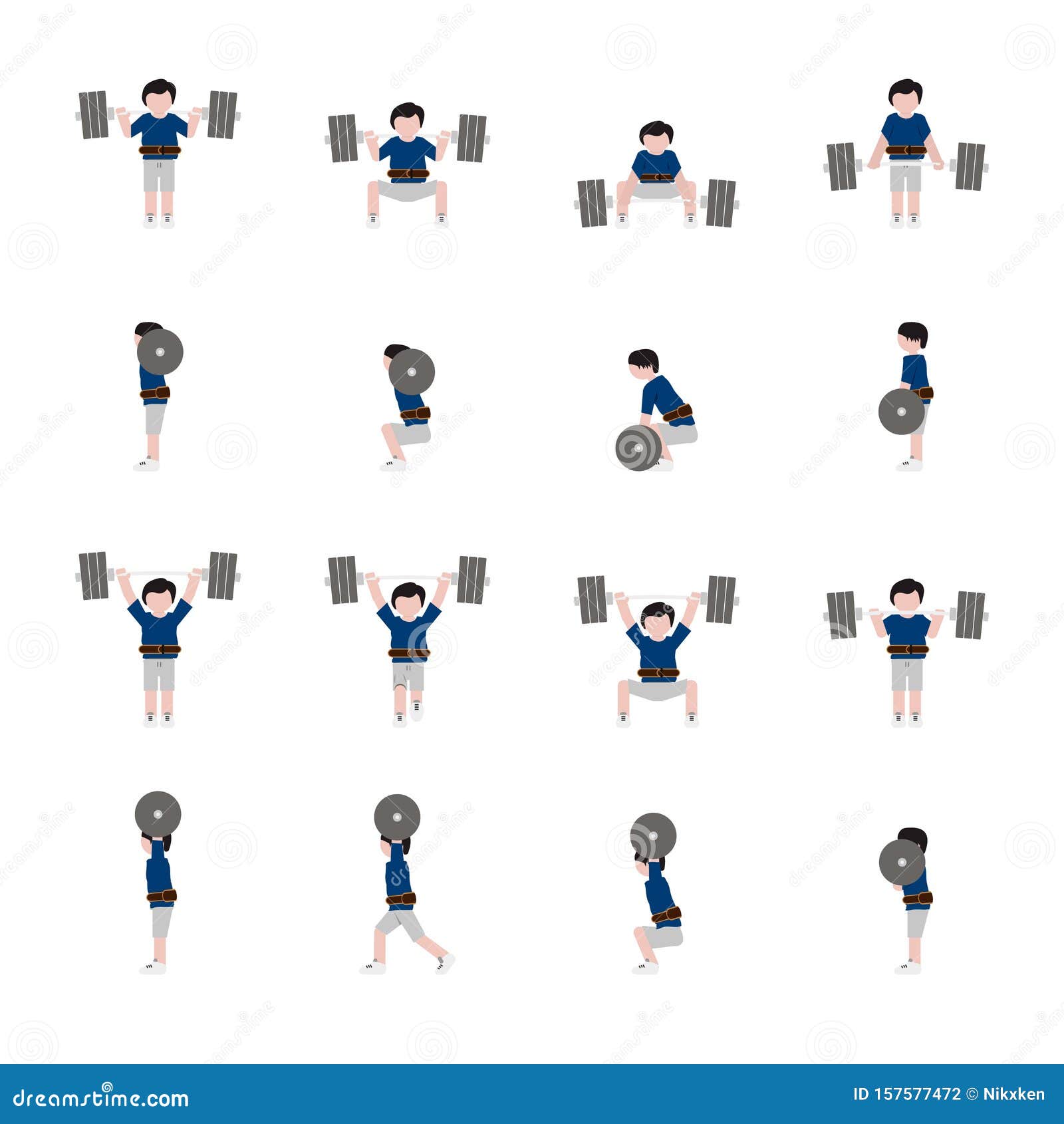 Weightlifting Man Flat Icon Set in Color. Vector Stock Vector ...