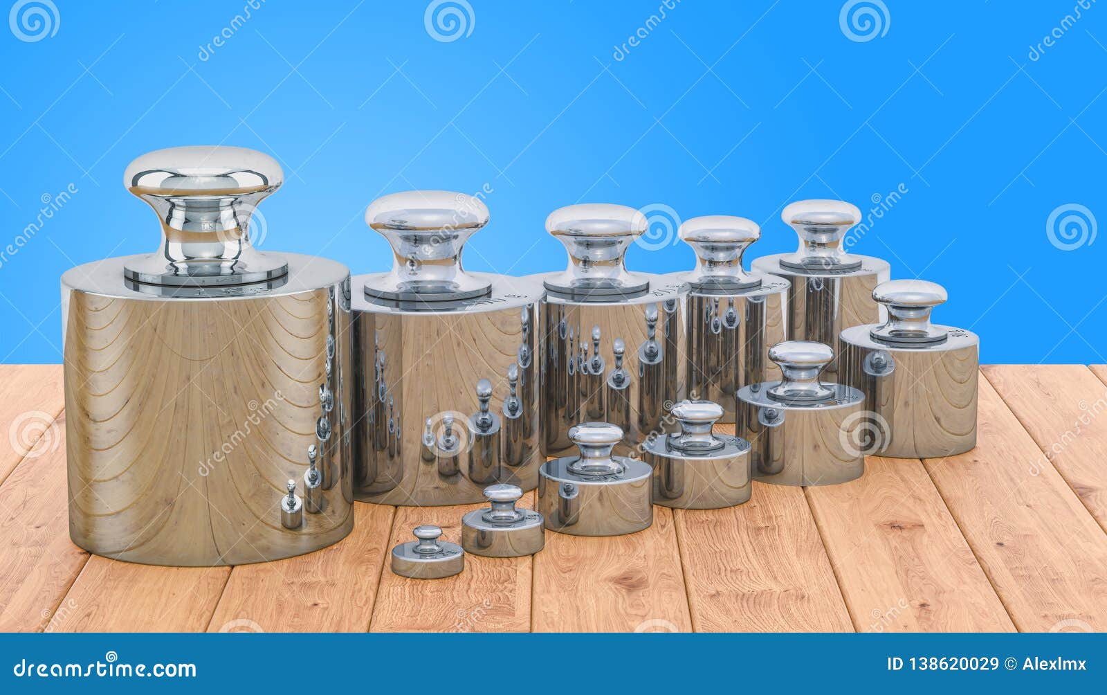 Weights Scale Calibration Set on the Wooden Table, 3D Rendering Stock ...