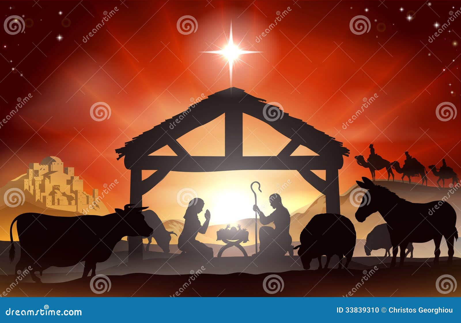 Weihnachtskrippe vektor abbildung. Illustration von stier - 33839310