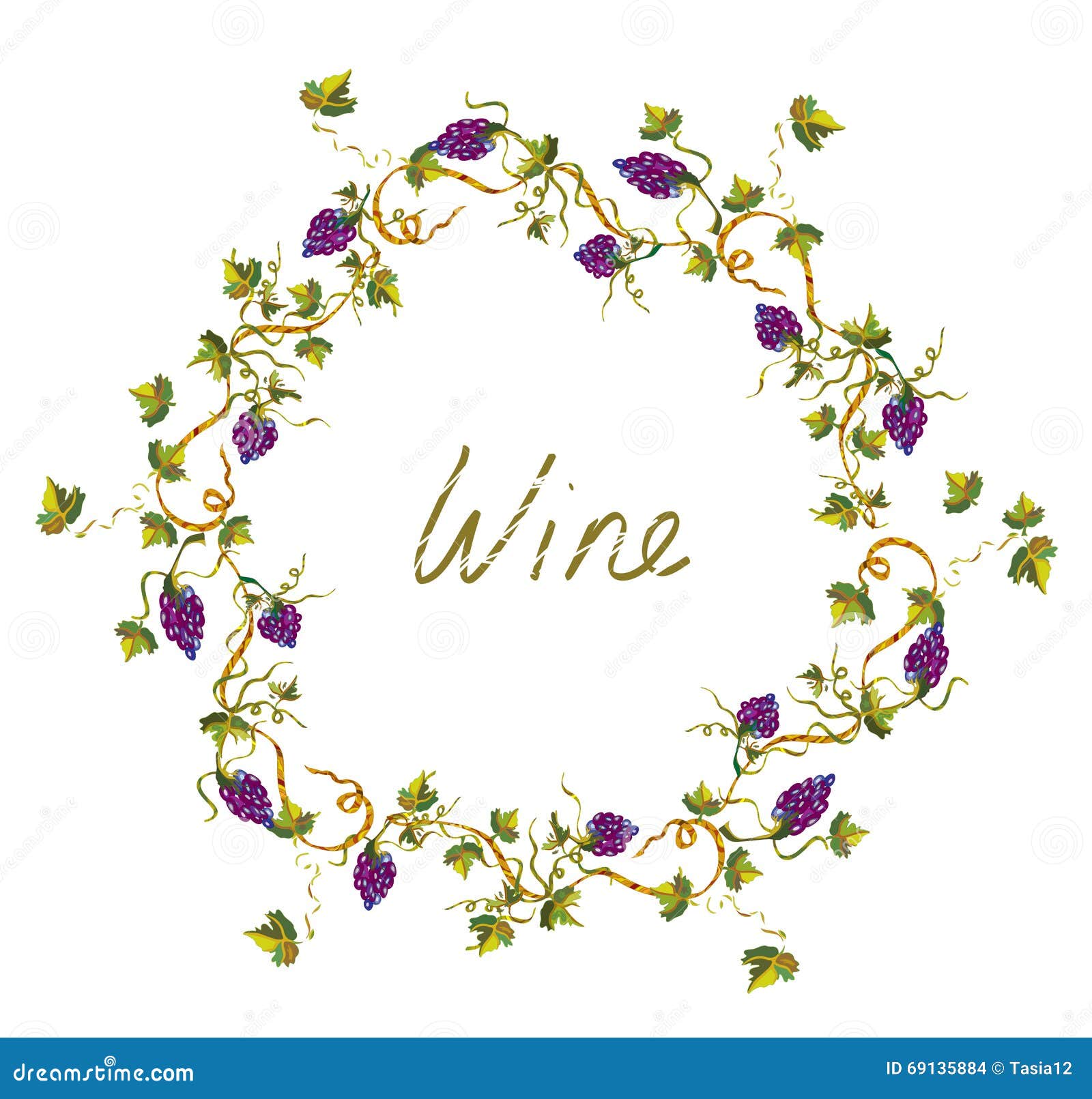 Weinaufkleber Oder -hintergrund Mit Reben Und Traube - Illlustration ...