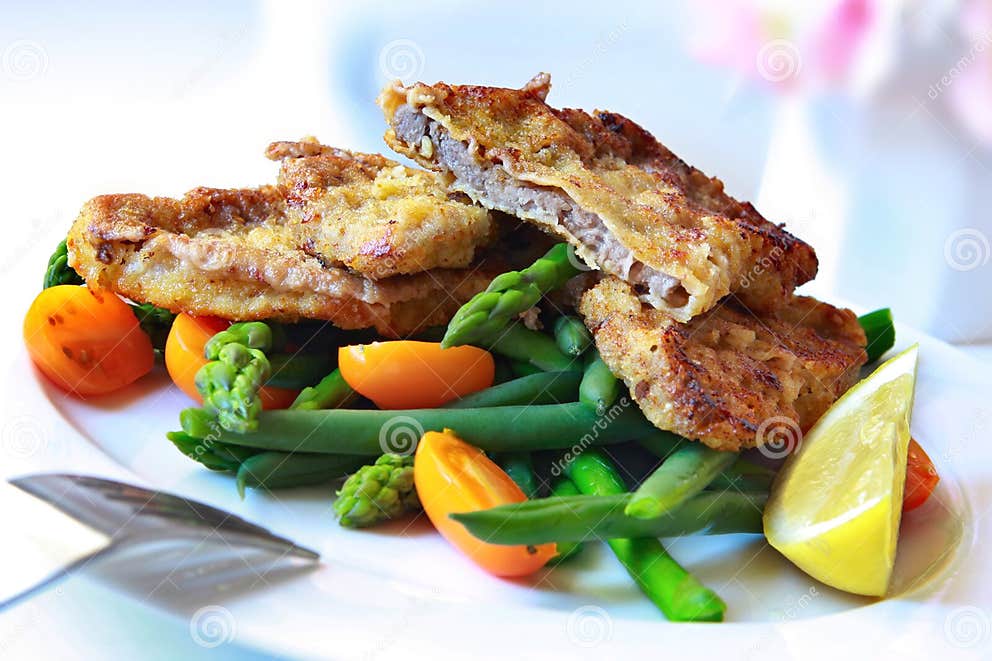 Weiner Schnitzel stock image. Image of asparagus, horizontal - 8262067