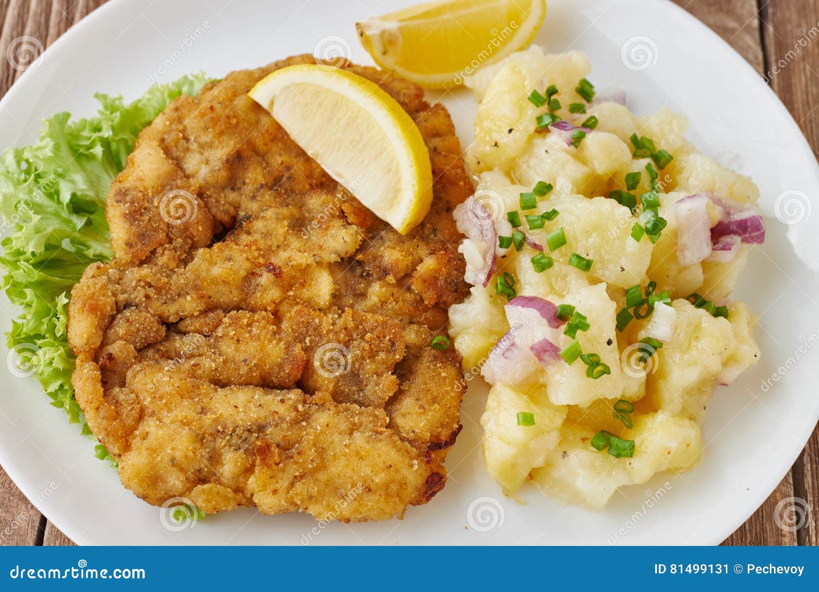 Weiner Schnitzel with Potato Salad Stock Image - Image of chicken, food ...