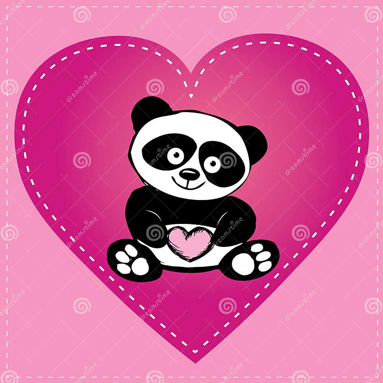 Weinig Leuke Panda in Hart, Handtekening Vector Illustratie ...