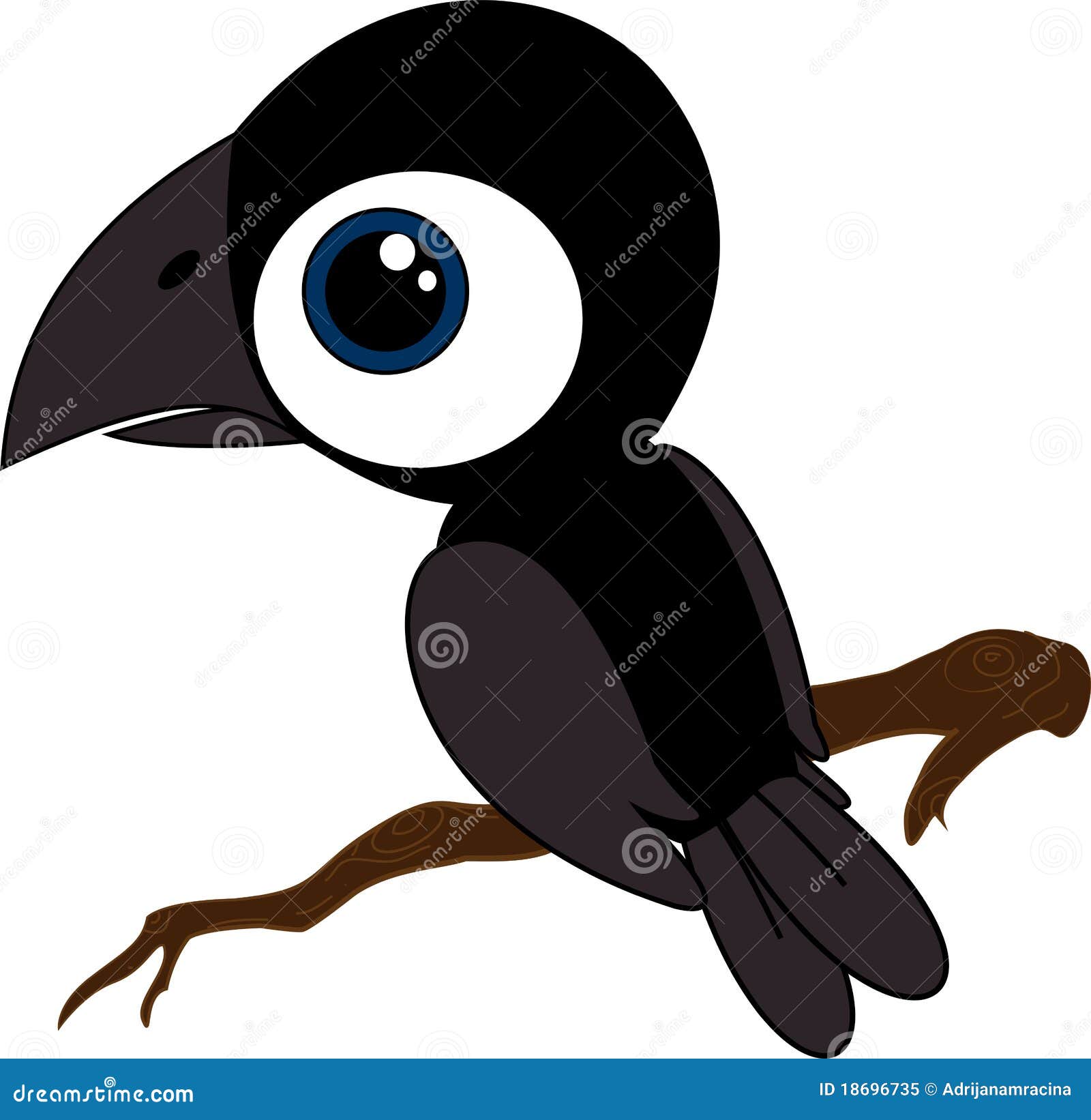 Weinig zwarte raaf op tak stock illustratie. Illustration of getrokken ...