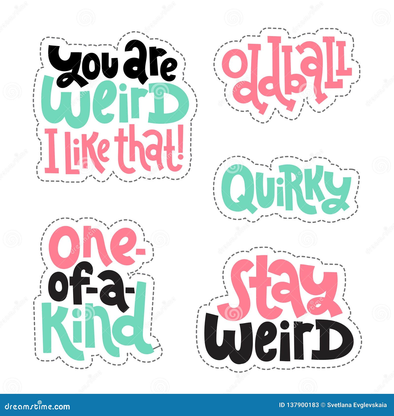 Weird and Beautiful. Sticker Set Design Template with Hand Drawn Vector ...