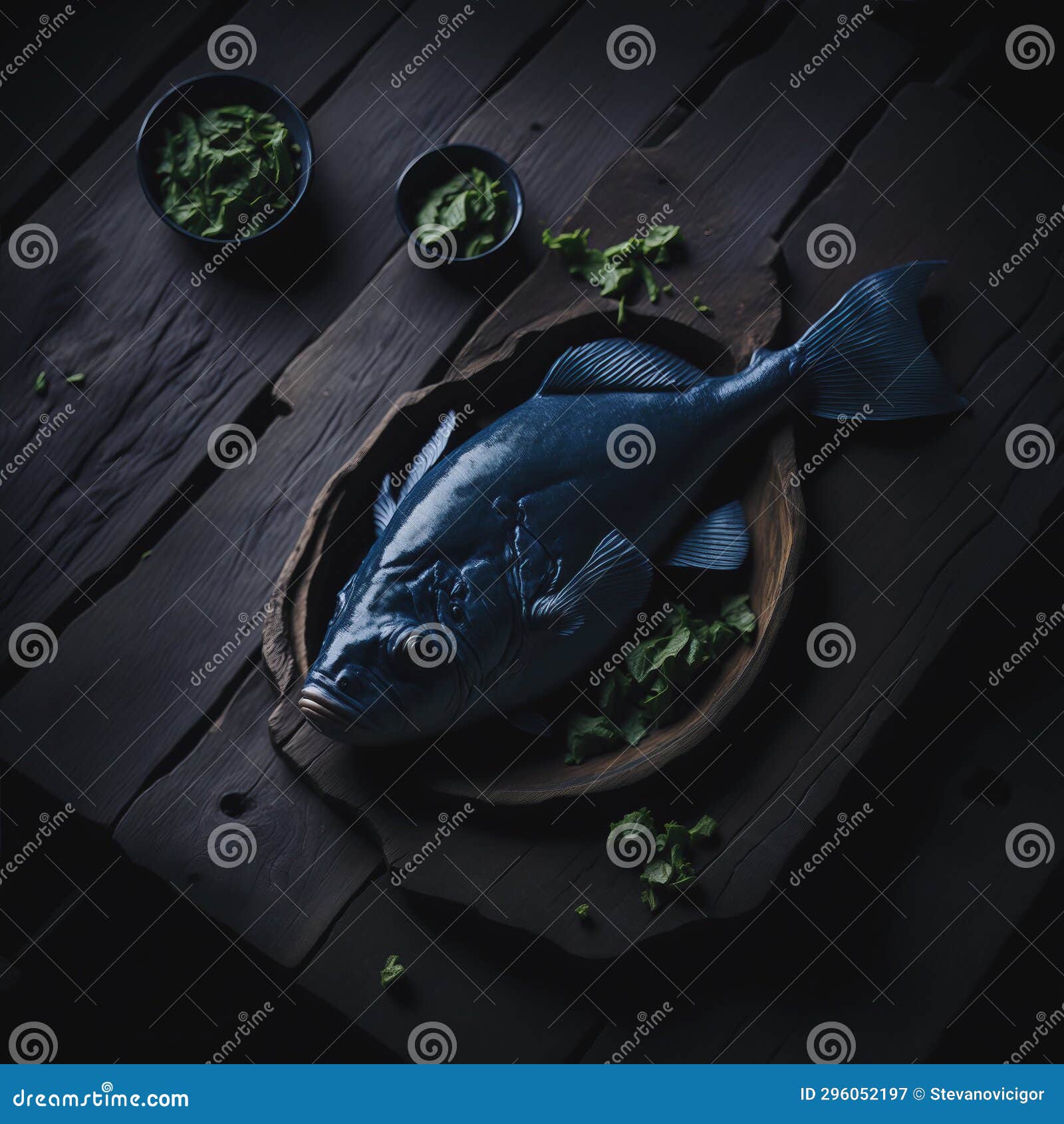Weird Blue Fish on Dinning Table, Generative Ai Stock Illustration ...