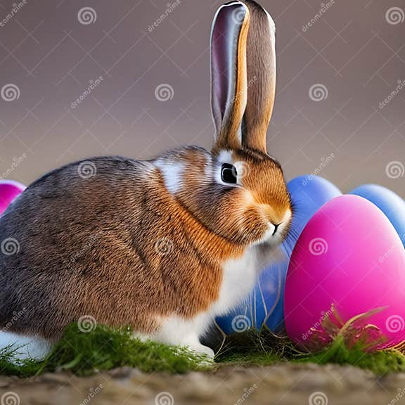 A Weird Easter Bunny Sitting with Eggs Stock Illustration ...