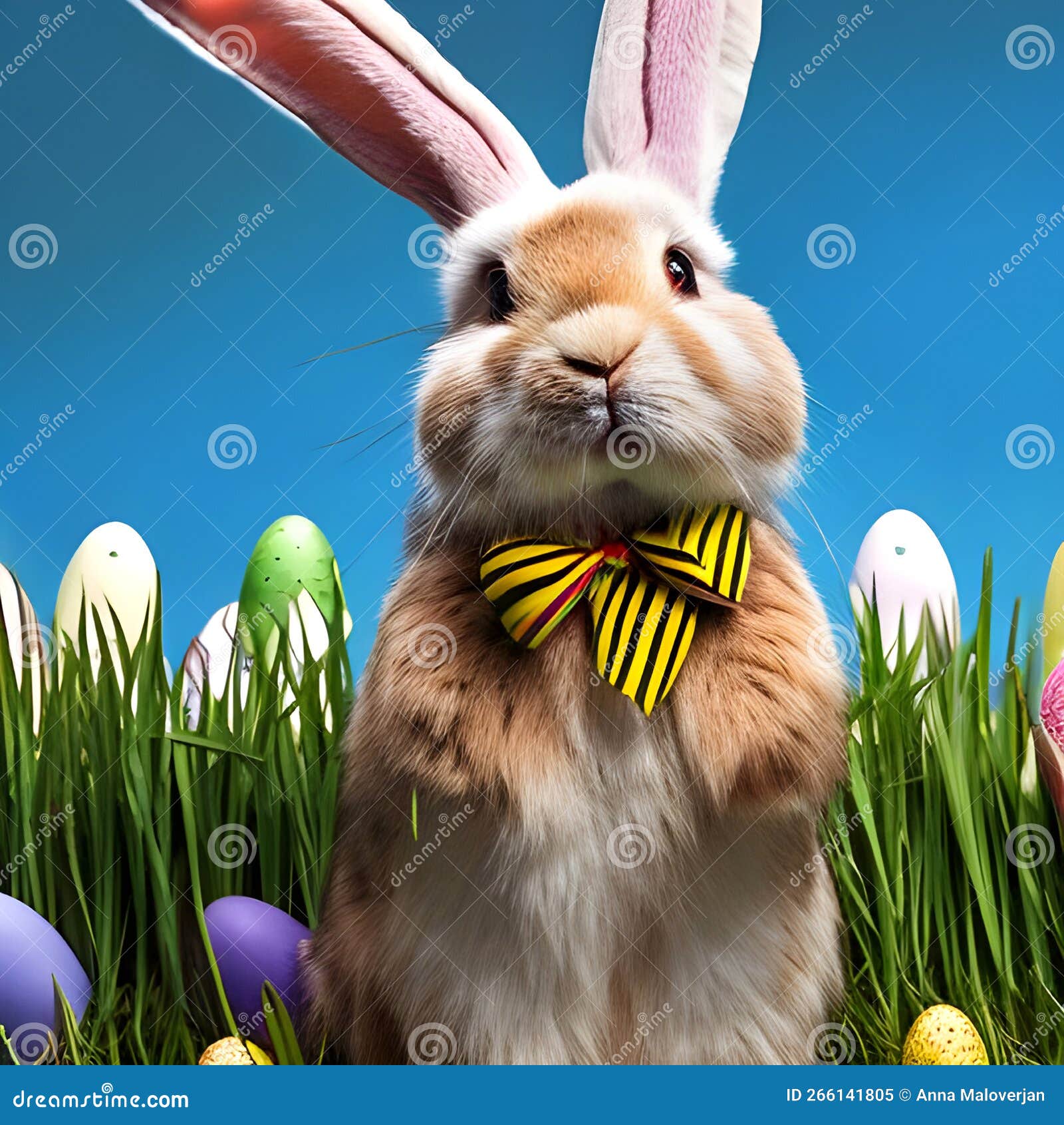 A Weird Easter Bunny Sitting in Meadow with Eggs Stock Illustration ...