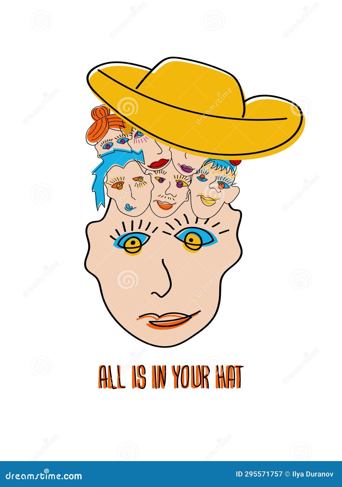 Weird Faces with Text - All is in Your Hat. Comic Print for T-shirt or ...