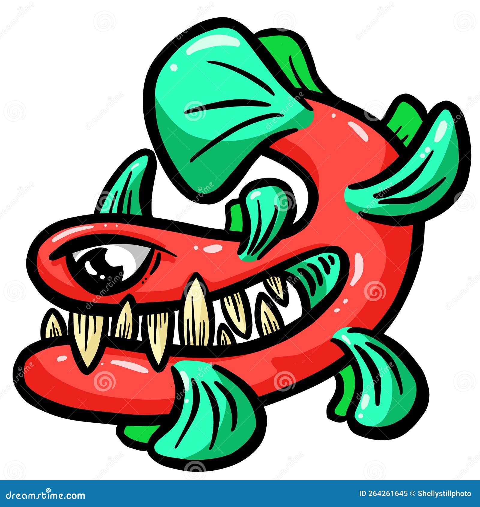 Weird Fish Deep Sea Creature with Big Teeth Cartoon Character in Vector ...
