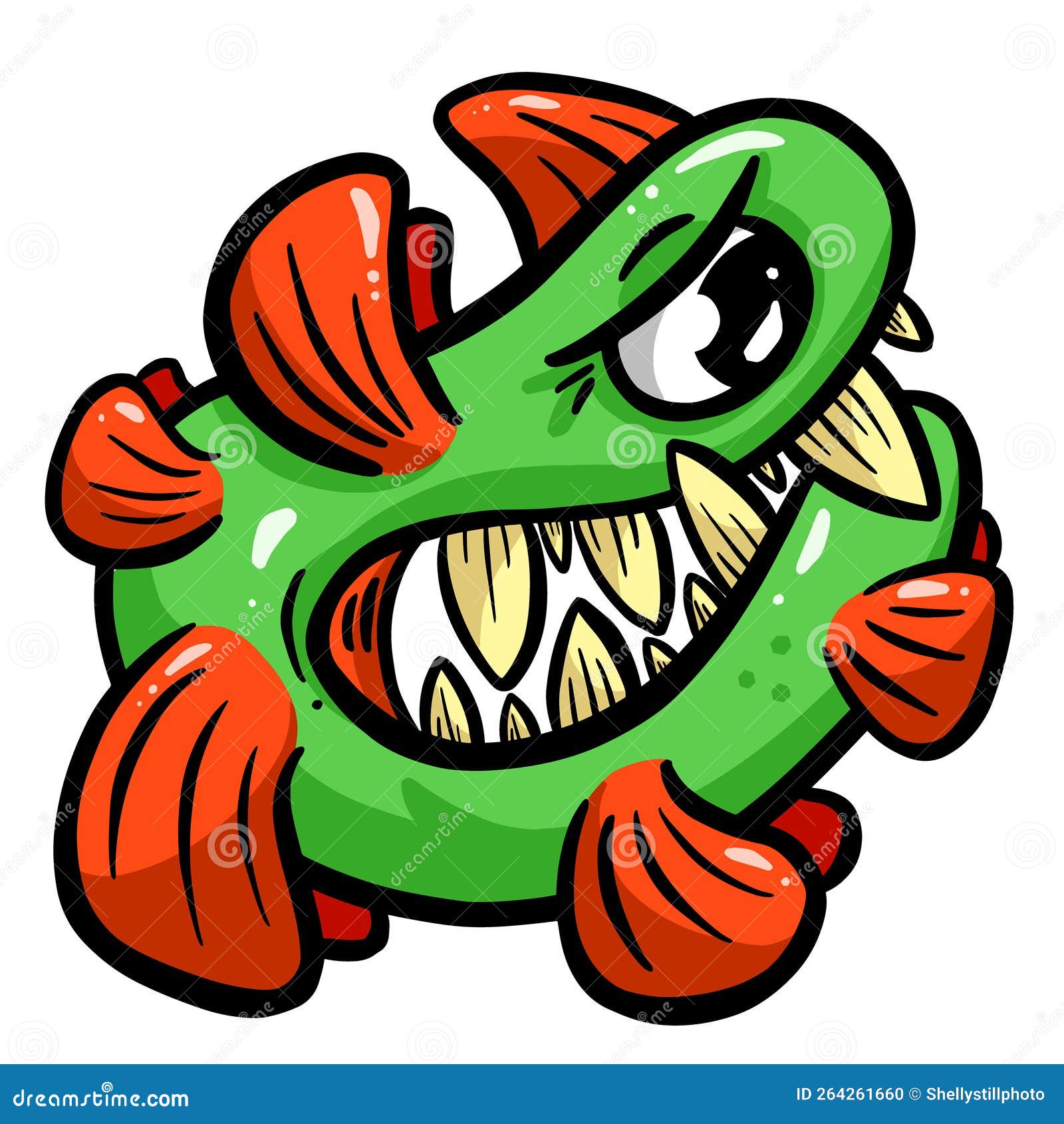 Weird Fish Deep Sea Creature with Big Teeth Cartoon Character in Vector ...