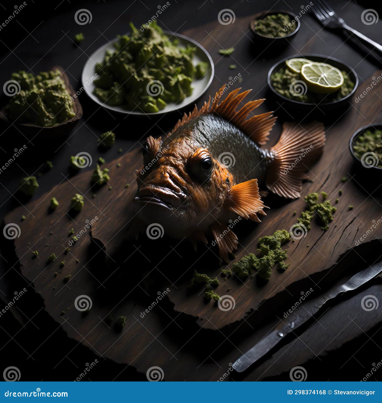 Weird Fish on Dinning Table, Generative Ai Stock Illustration ...