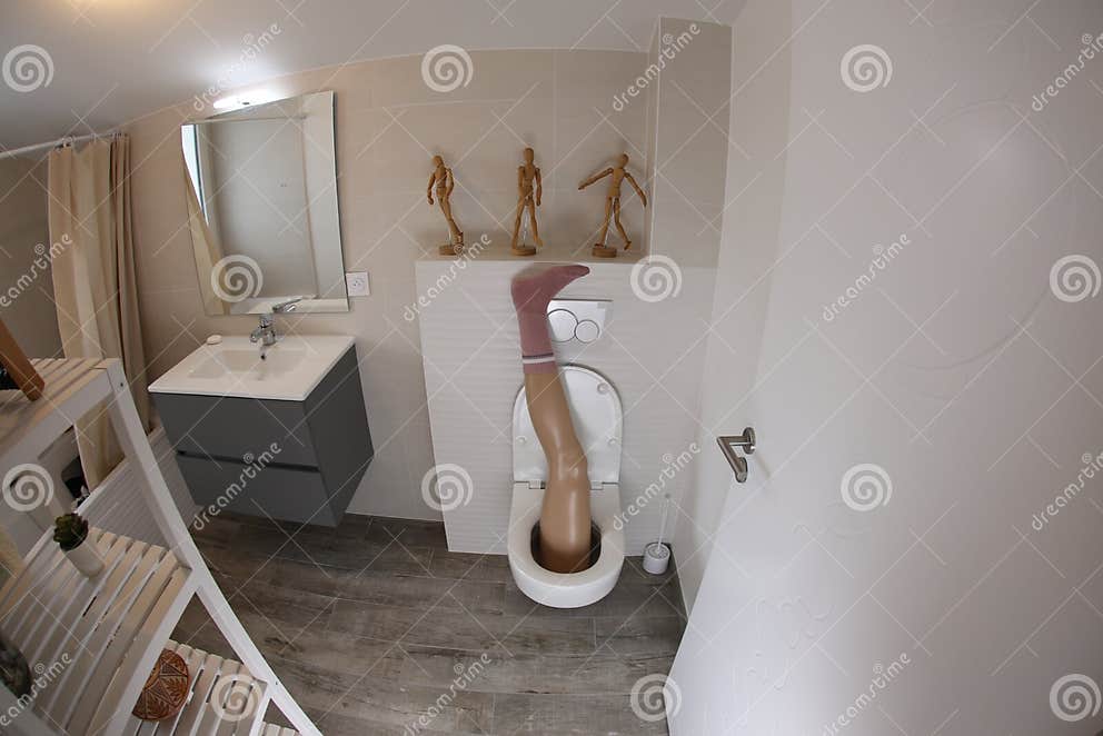 Weird Image of a Leg Inside a Toilet Stock Photo - Image of indoor ...