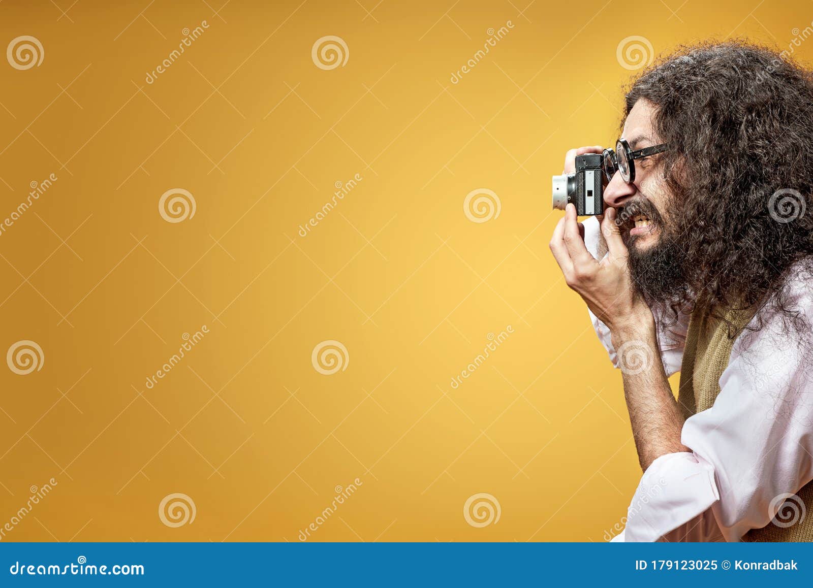 Weird Man Taking a Photo with a Tiny Camera Stock Image - Image of ...