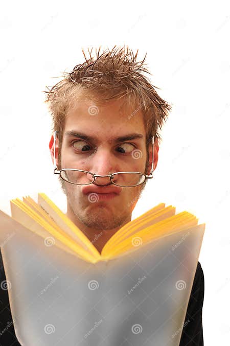 Weird nerd reading a book stock image. Image of weird - 11673991