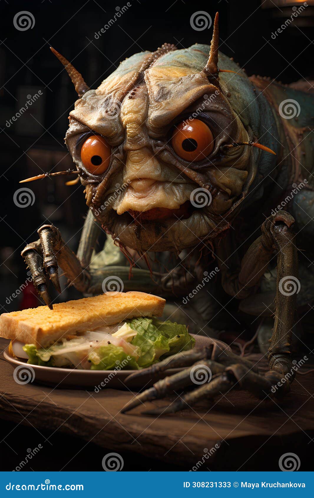 Weird Scary Ailen Creature Eating Sandwich Stock Illustration ...