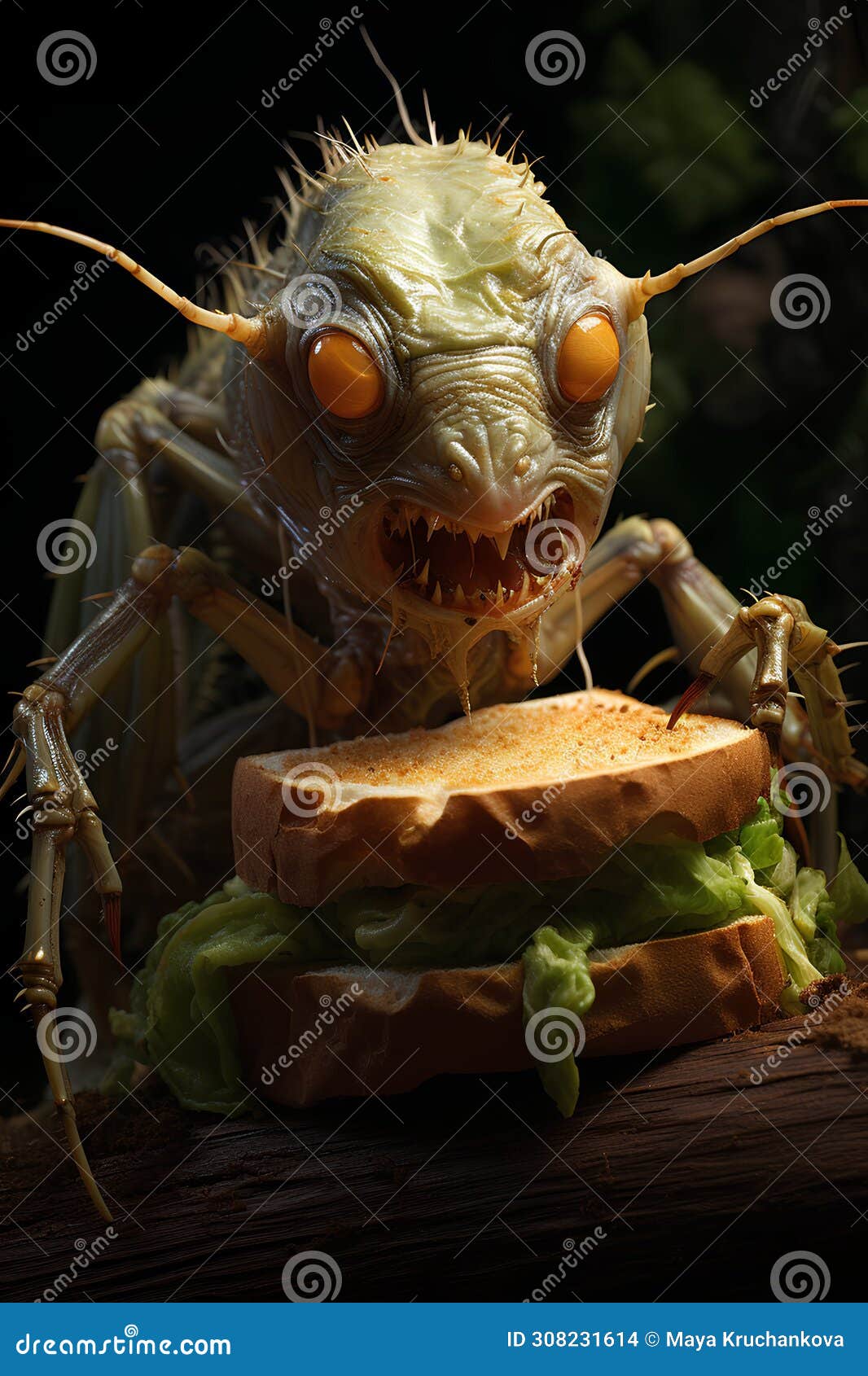 Weird Scary Insect Creature Eating Sandwich Stock Illustration ...