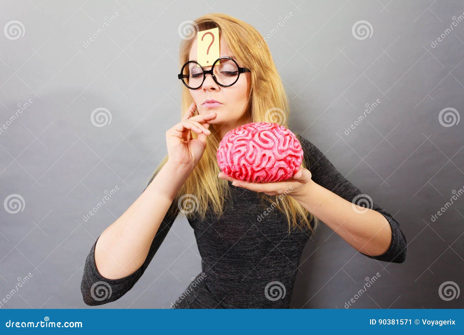 Weird Woman Holding Brain Having Idea Stock Image - Image of thinking ...