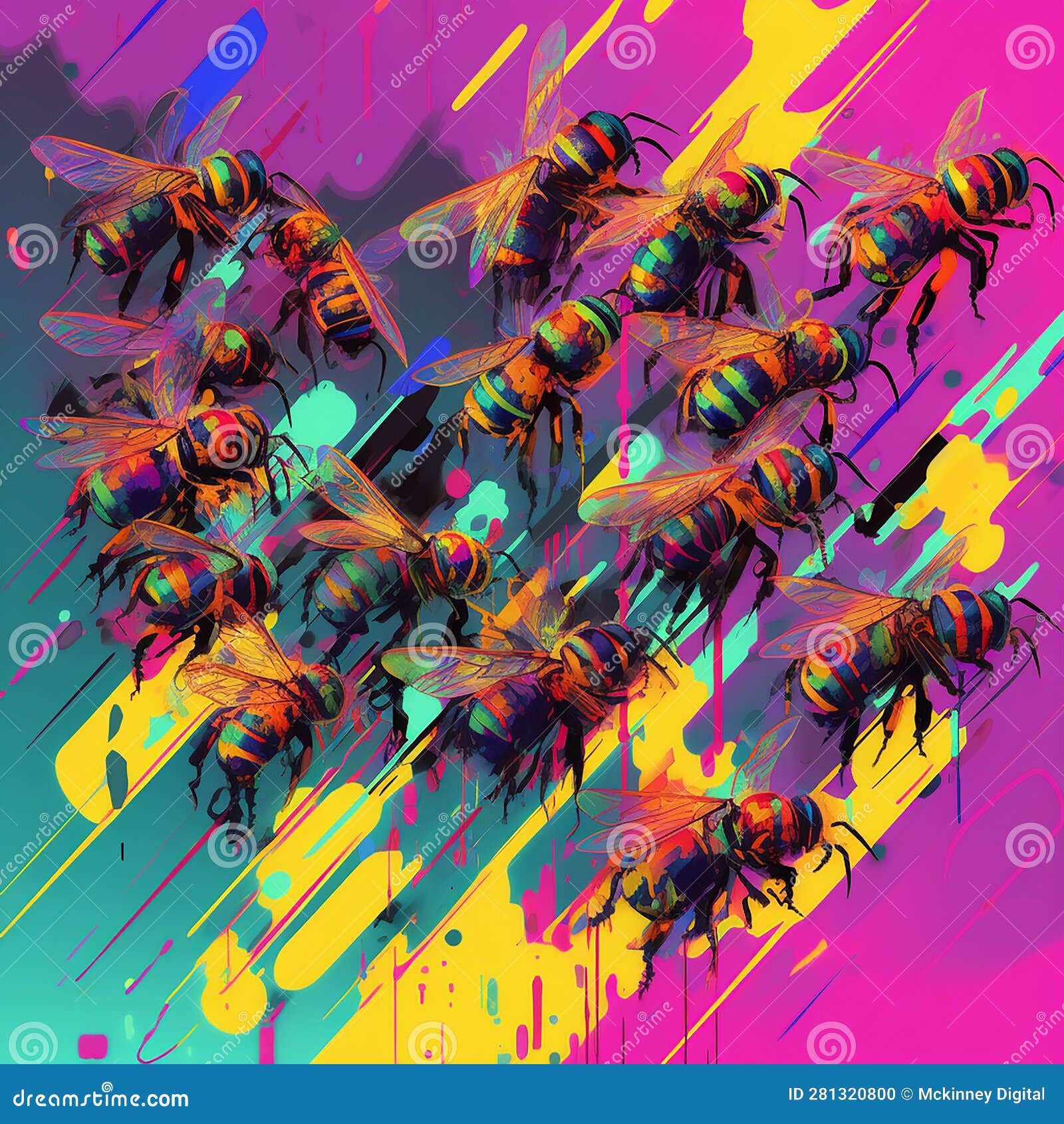 Weirdcore Neon Colored Design With Panda Bears. Stock Photography ...